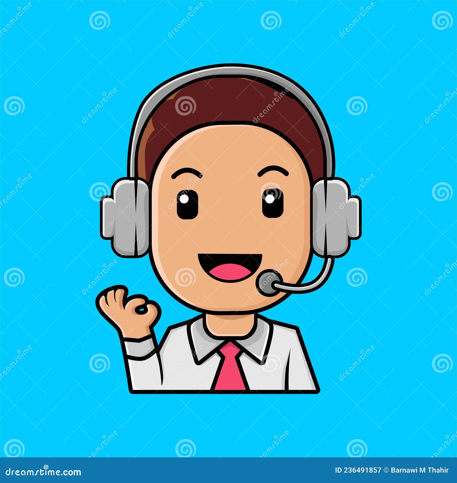 Cute Boy Working in a Call Center Cartoon Stock Vector - Illustration ...
