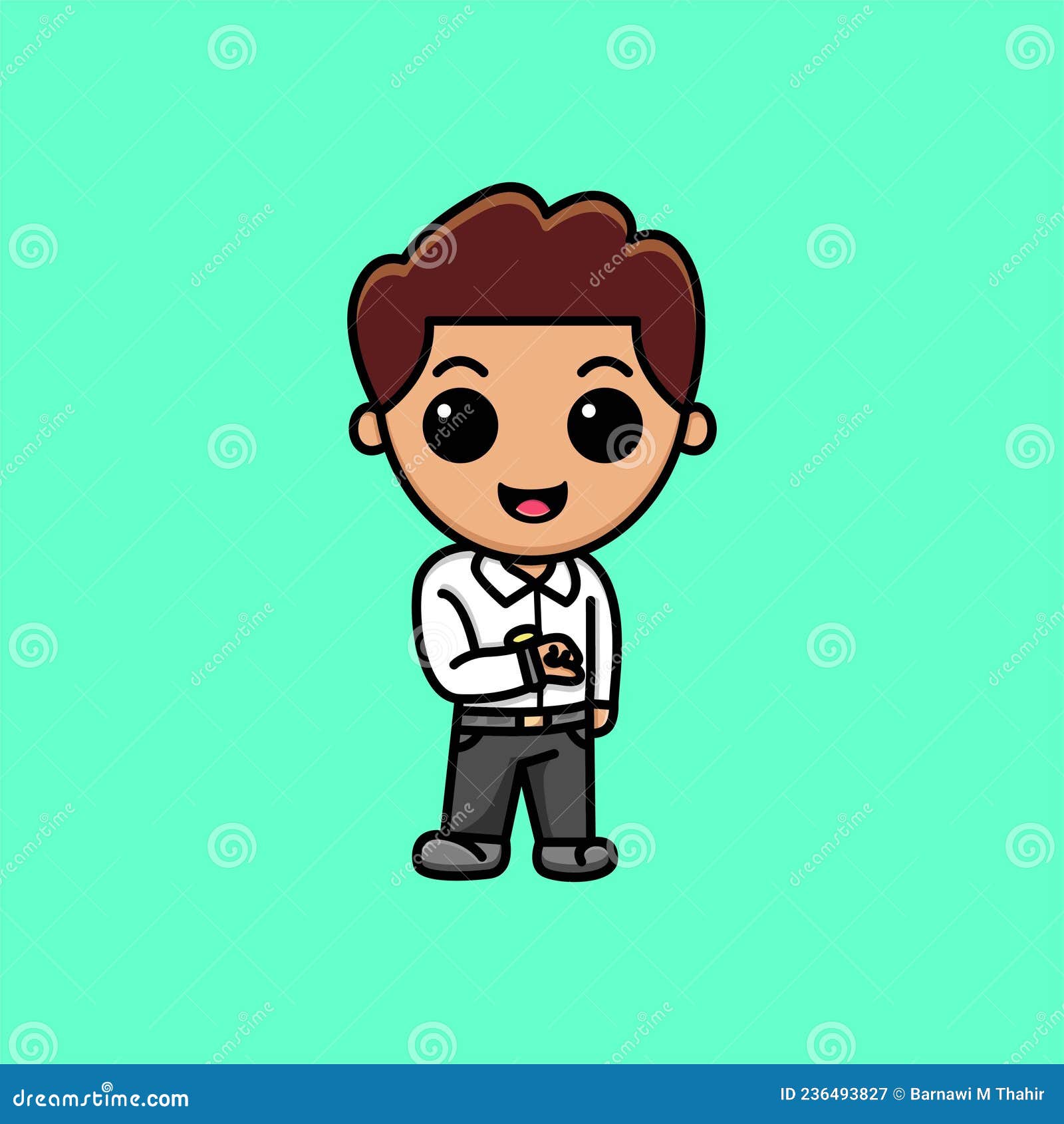 Cute Businessman Look at His Watch To Check the Time Cartoon Stock ...