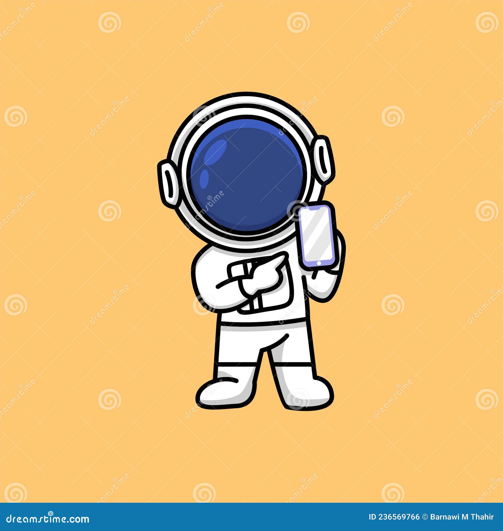 Cute Astronaut Showing Smartphone and Pointing Towards that Cartoon ...