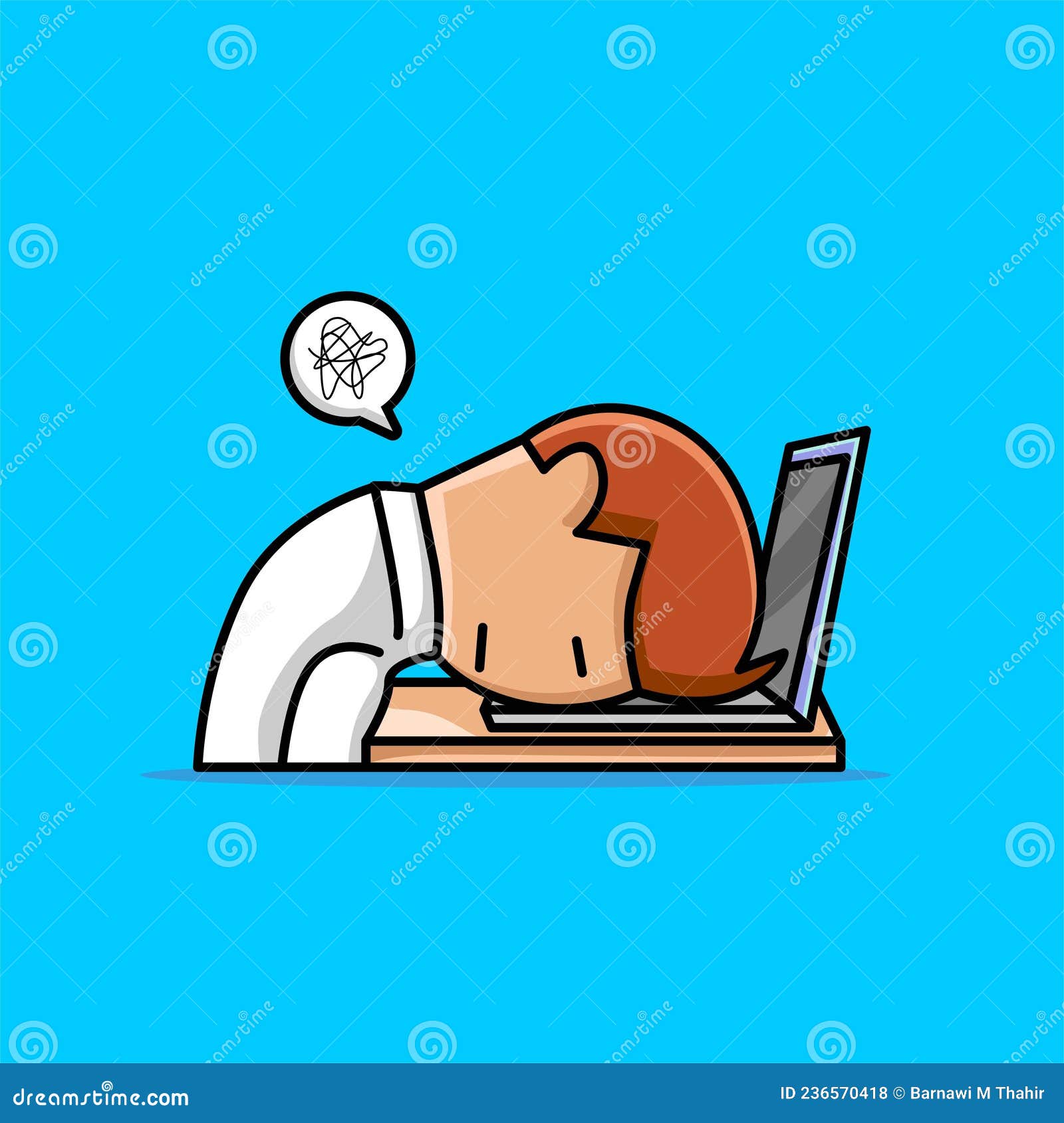 Cute Employee Sleeping at Workplace on Laptop Keyboard Cartoon Stock ...