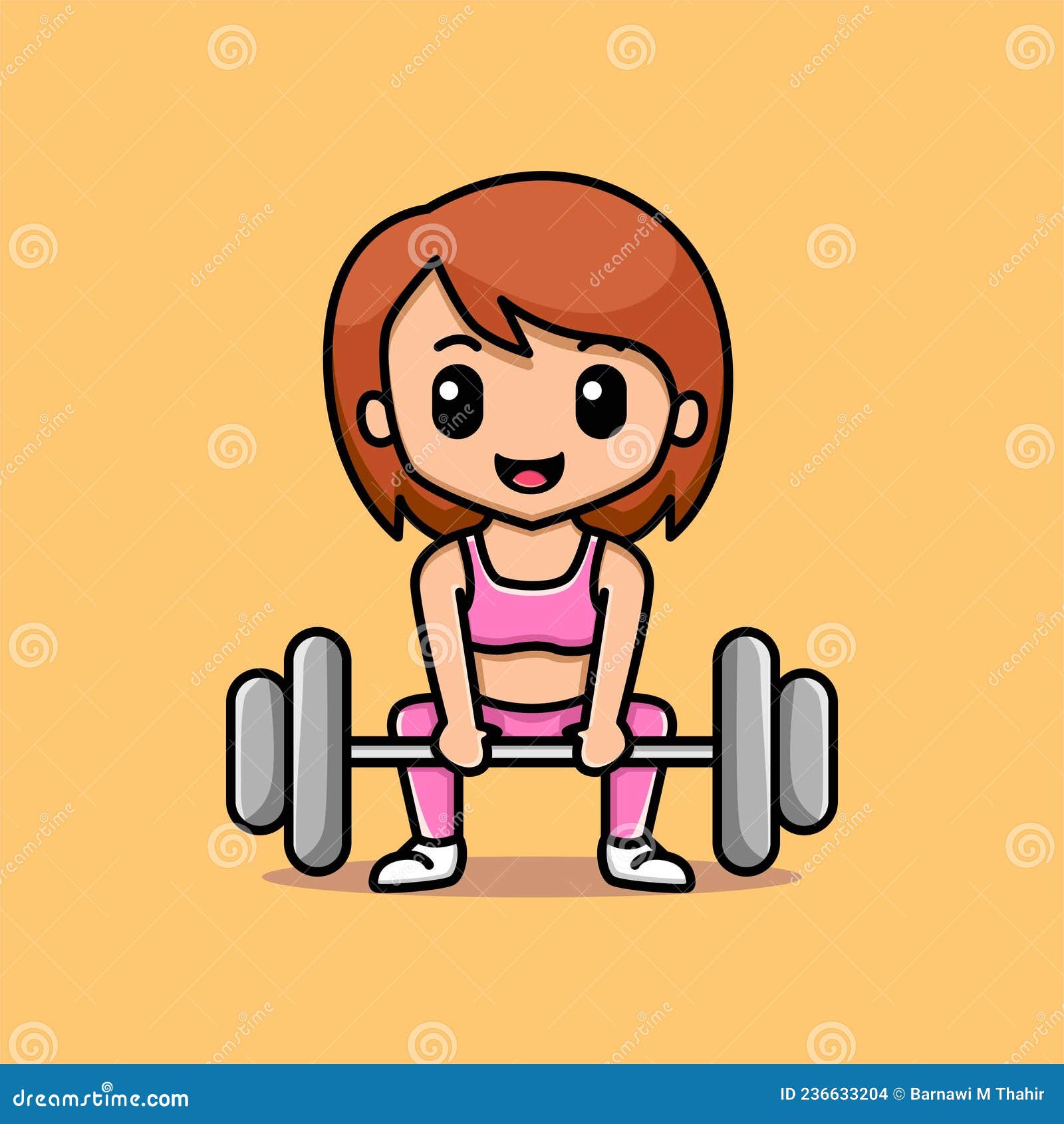 Cute Woman Holding a Barbells Cartoon Stock Vector - Illustration of ...