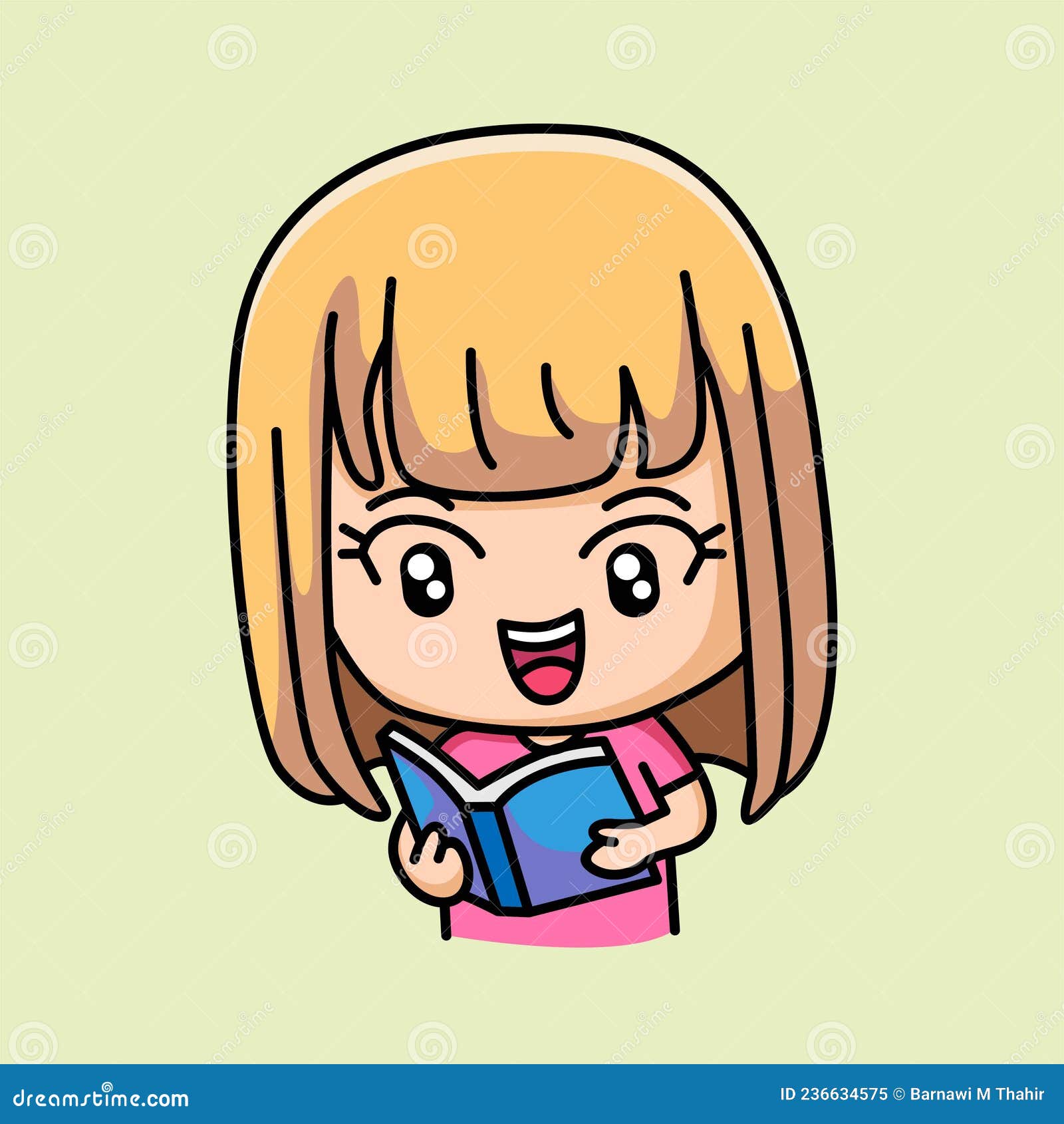Cute Girl Read Book Cartoon Character Stock Vector - Illustration of ...