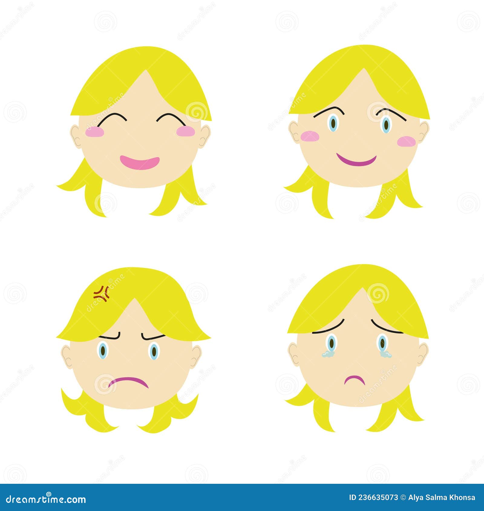 Cartoon Girl with Various Expressions Stock Illustration - Illustration ...
