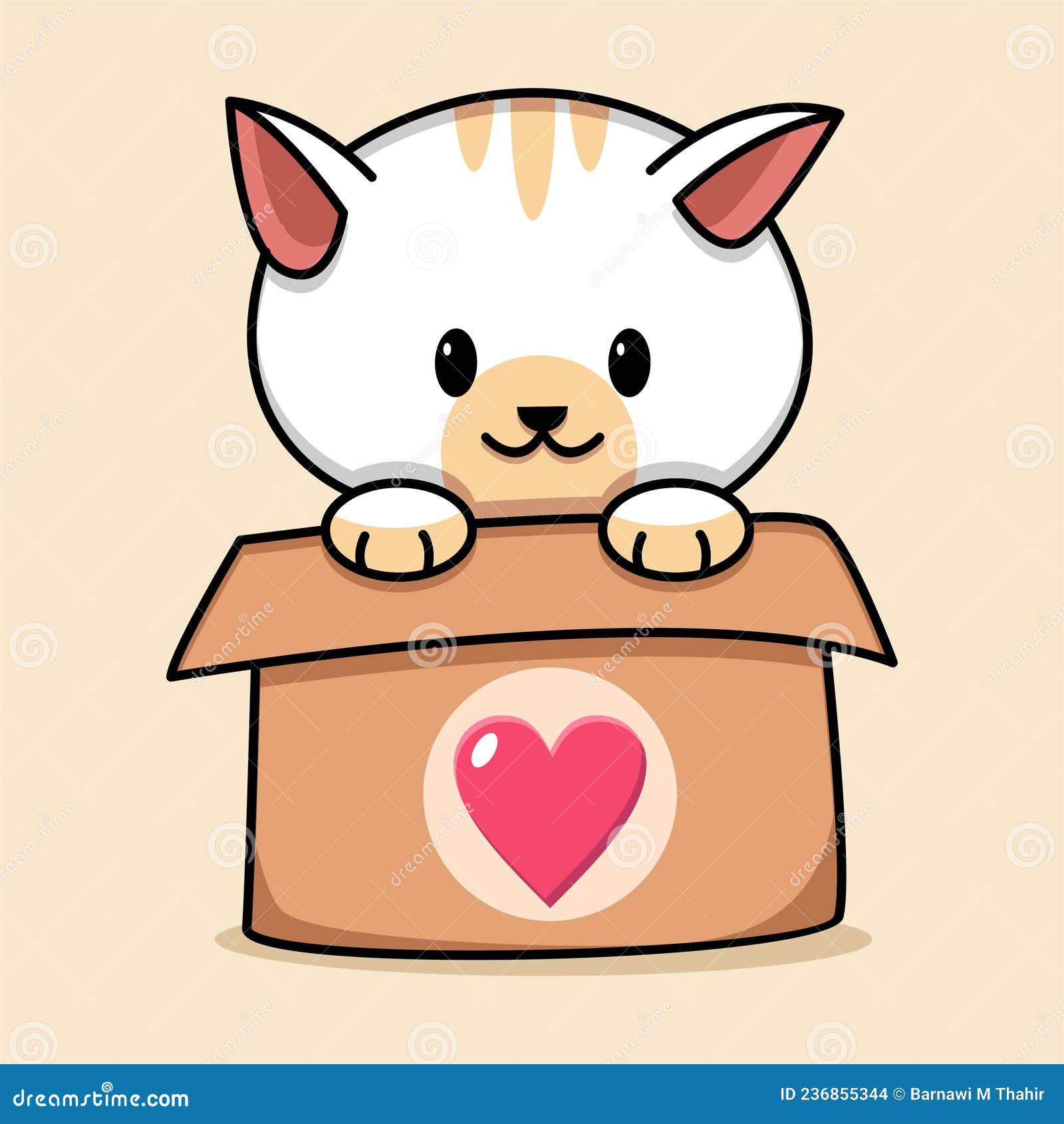 Cute cat in box cartoon stock vector. Illustration of playful - 236855344