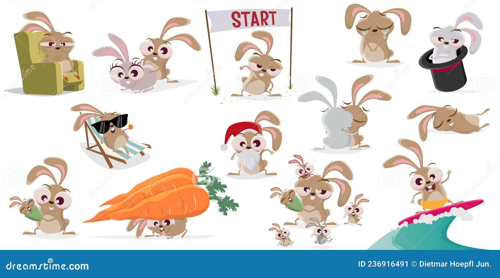 Large Cartoon Collection of a Crazy Rabbit Stock Vector - Illustration ...