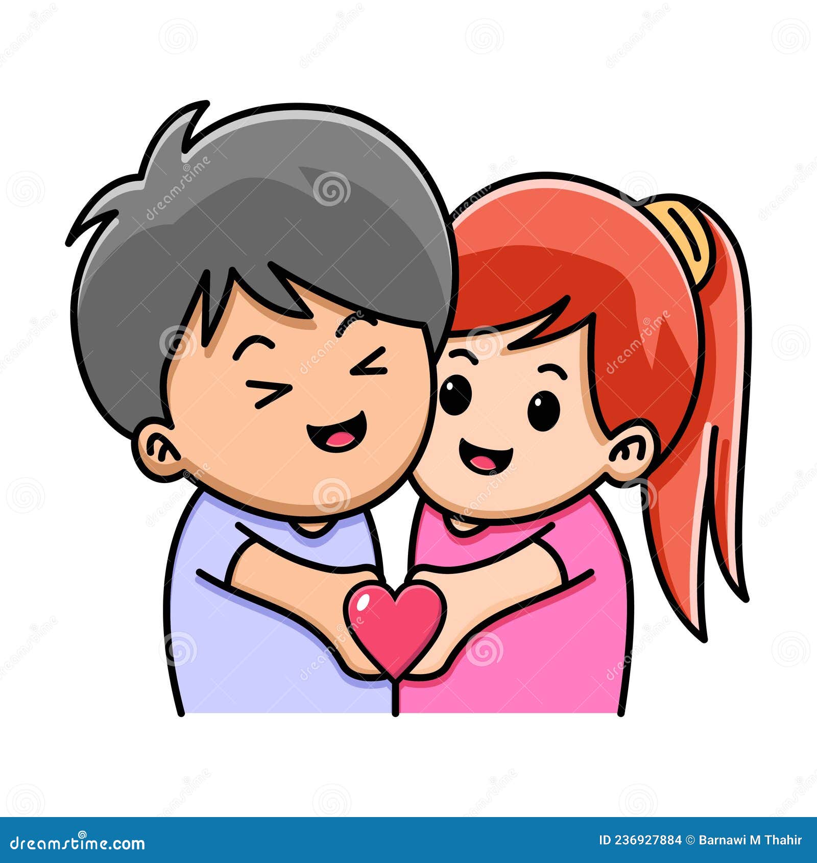 Cute Couple Holding Love Together Cartoon Stock Vector - Illustration ...