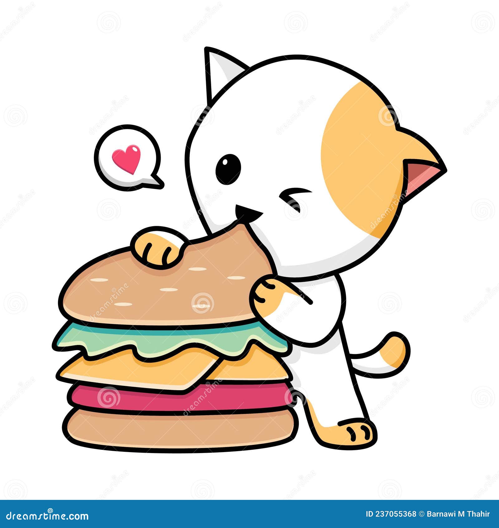 Cute Cat Eating Burger Cartoon Stock Vector - Illustration of ...