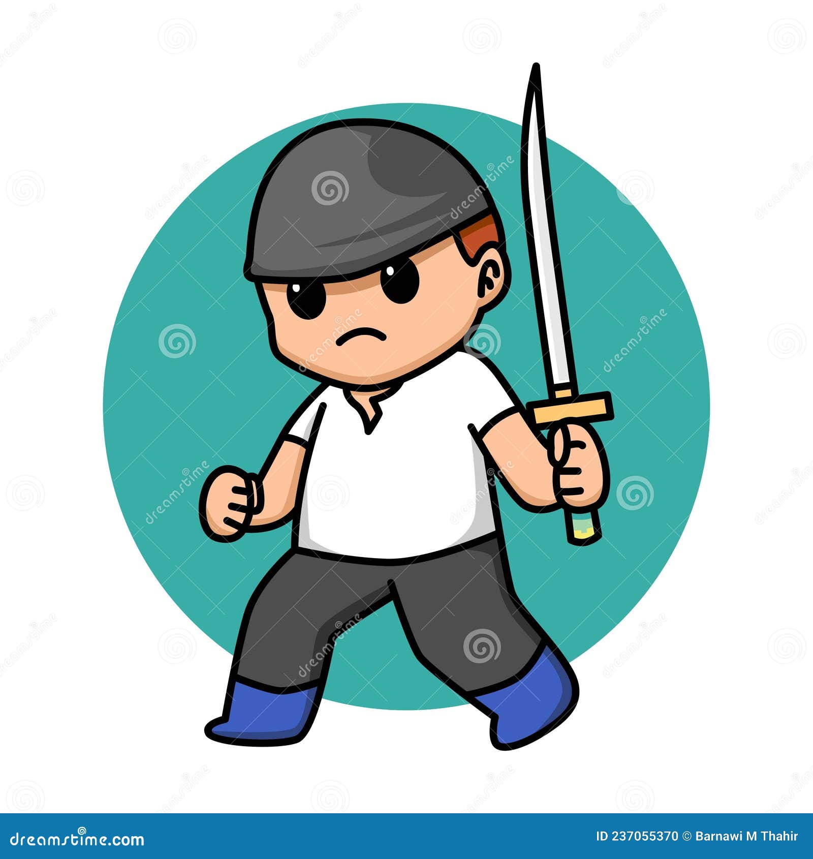 Cute Swordman Holding Sword Cartoon Stock Vector - Illustration of ...