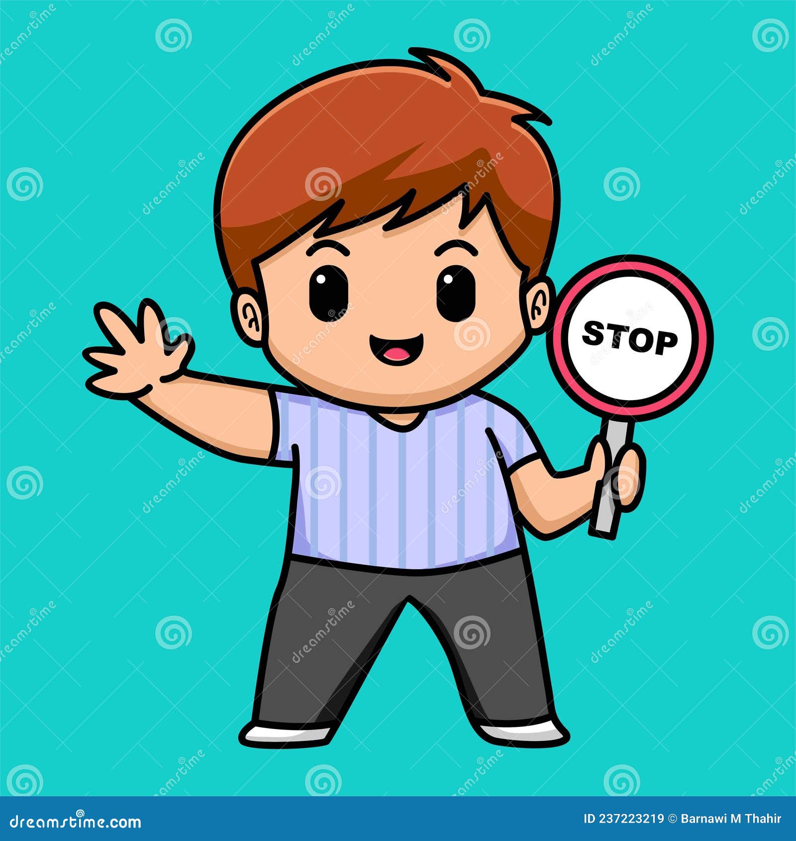 Cute Boy Holding Stop Sign Board Cartoon Stock Vector - Illustration of ...