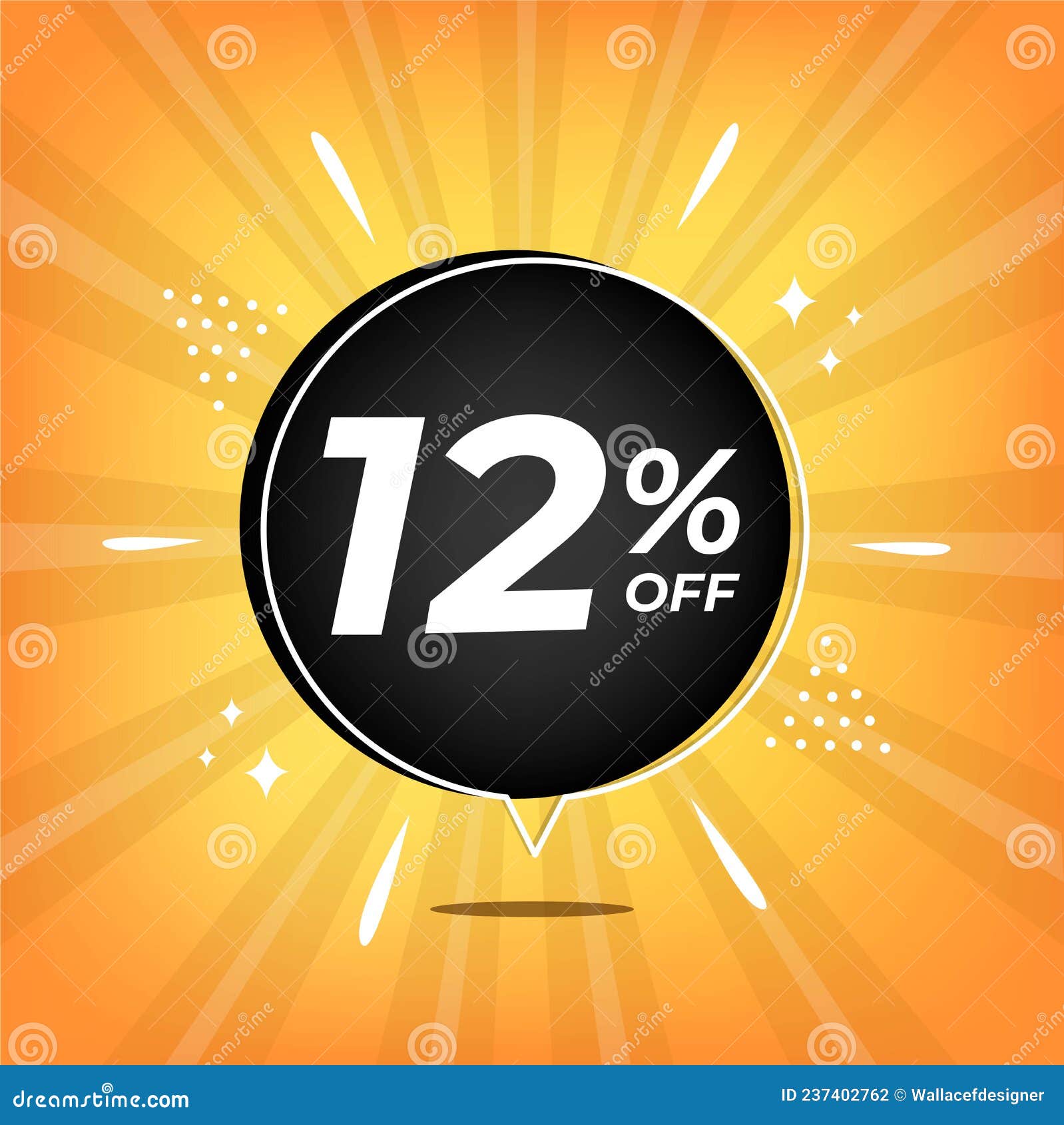 12 Off. Yellow Banner with Twelve Percent Discount on a Black Balloon ...