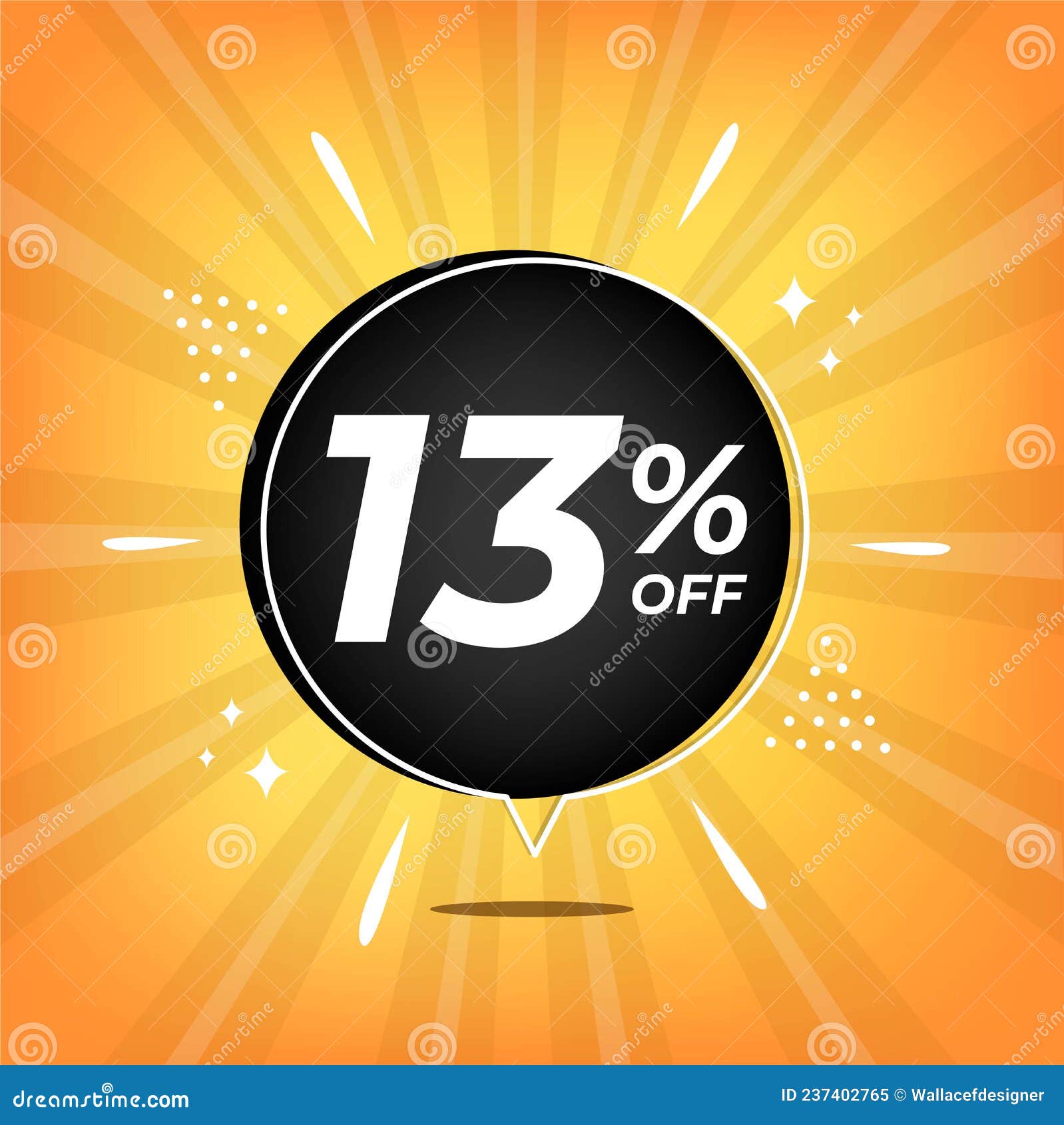 13 Off. Yellow Banner with Thirteen Percent Discount on a Black Balloon ...