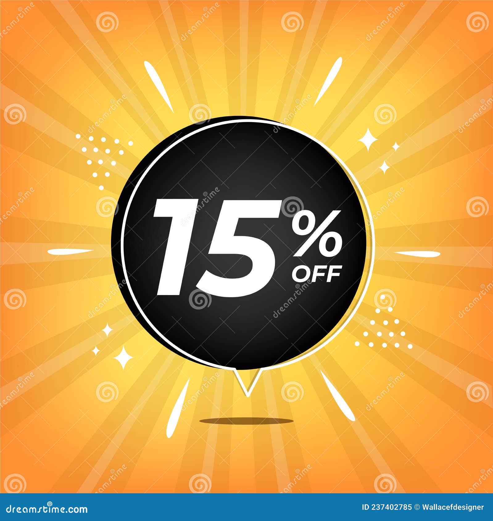 15 Off. Yellow Banner with Fifteen Percent Discount on a Black Balloon ...