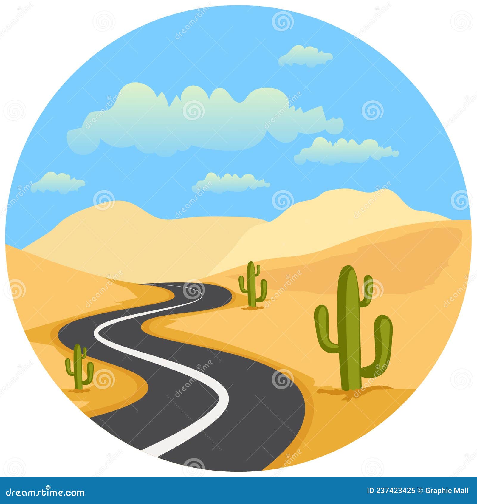 Road Cactus Landscape Beautiful Illustration. Stock Vector ...