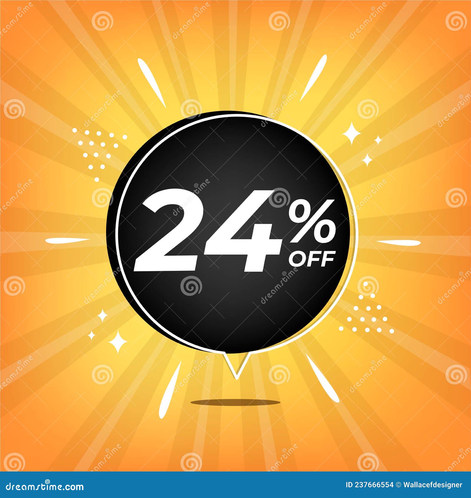 24 Off. Yellow Banner with Twenty-four Percent Discount on a Black ...