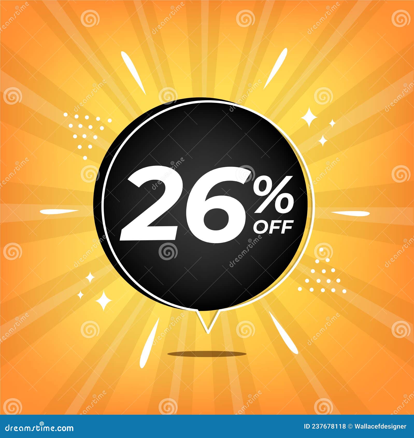 26 Off. Yellow Banner with Twenty-six Percent Discount on a Black ...