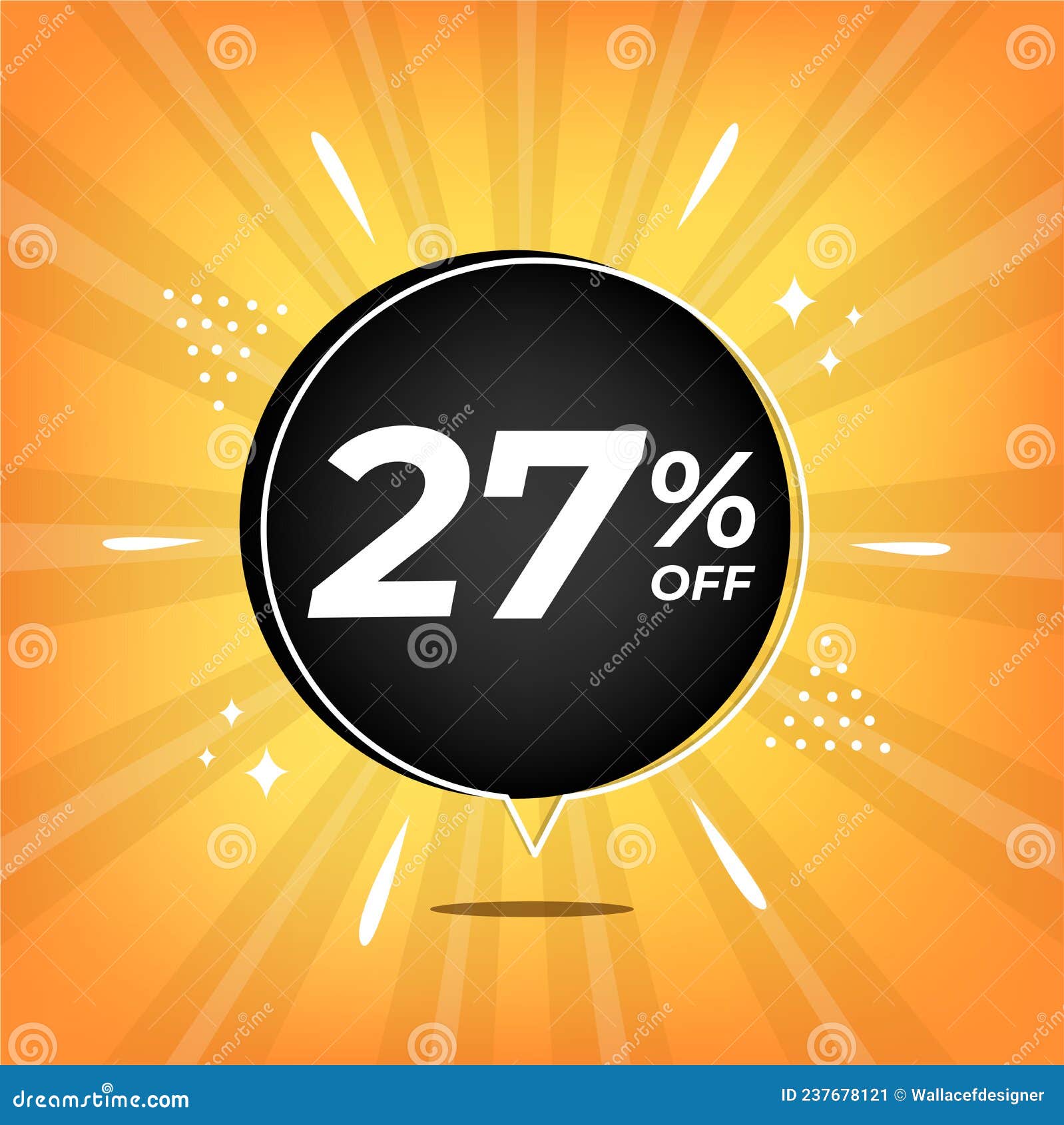 27 Off. Yellow Banner with Twenty-seven Percent Discount on a Black ...