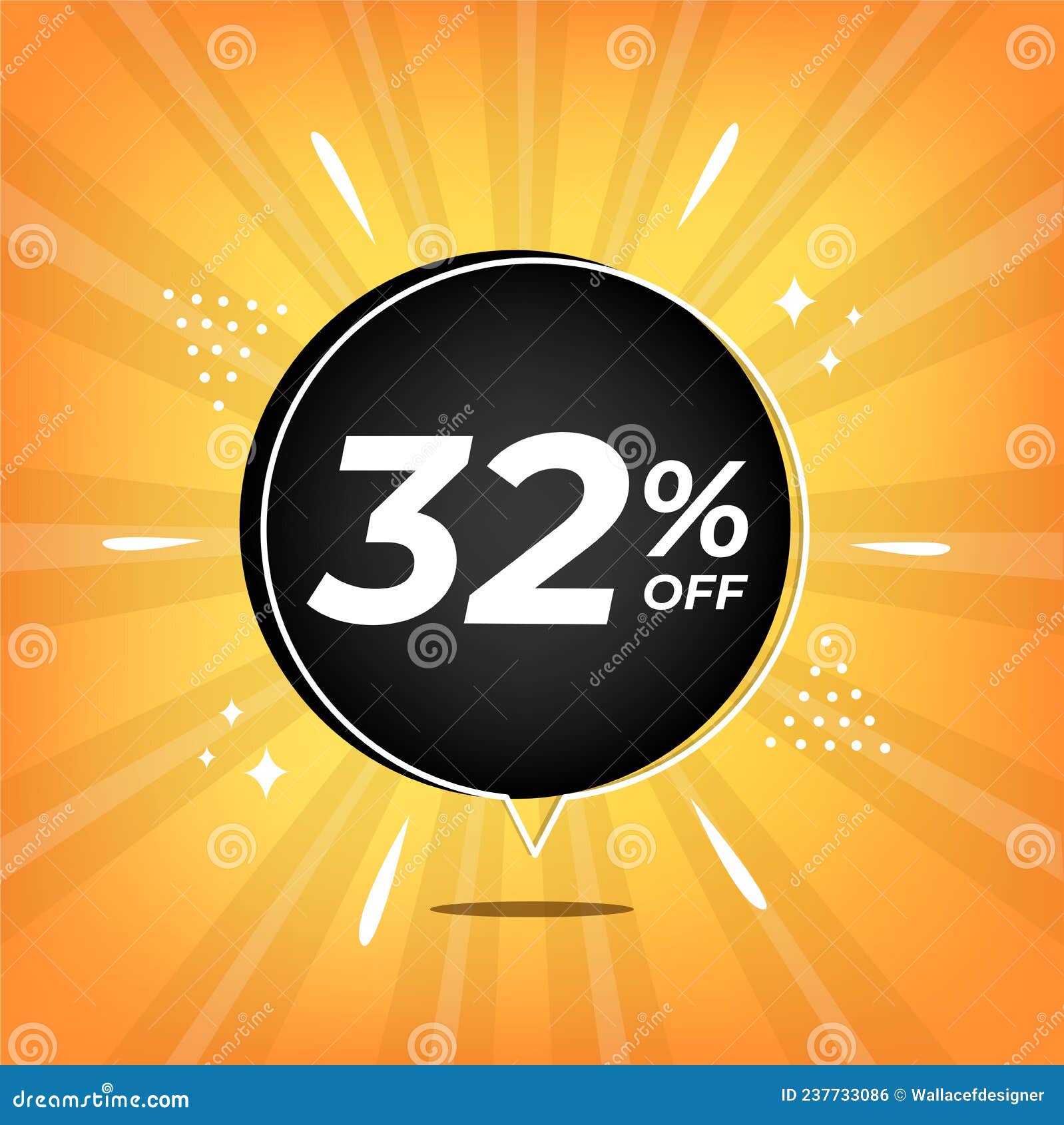 32 Off. Yellow Banner with Thirty-two Percent Discount on a Black ...