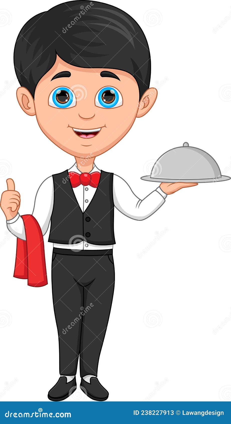 Waiter Carrying High Or Big Burger In Restaurant, Vector Cartoon Stick ...