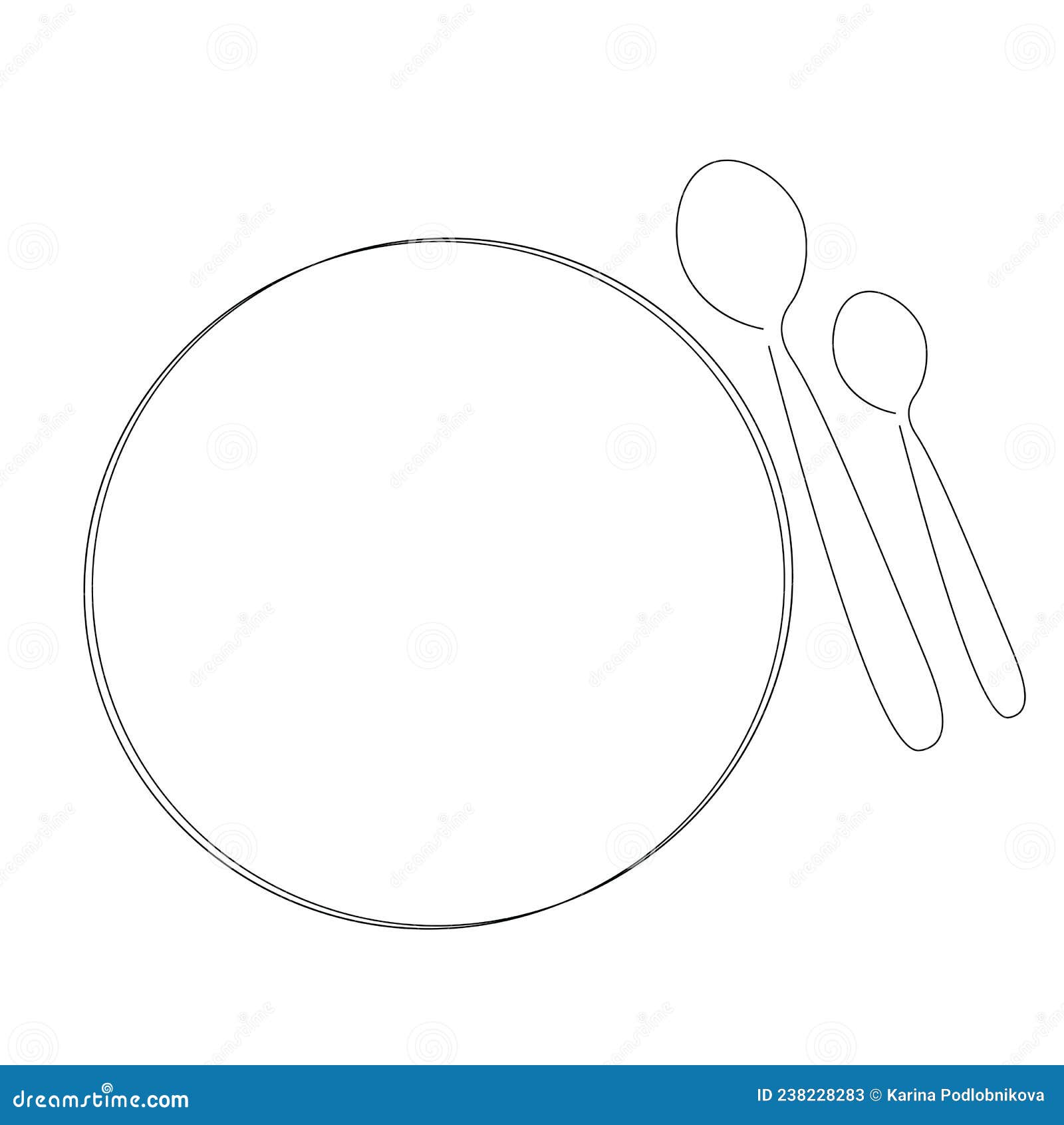Spoons and Plate Line Drawing, Vector Illustration Stock Vector ...