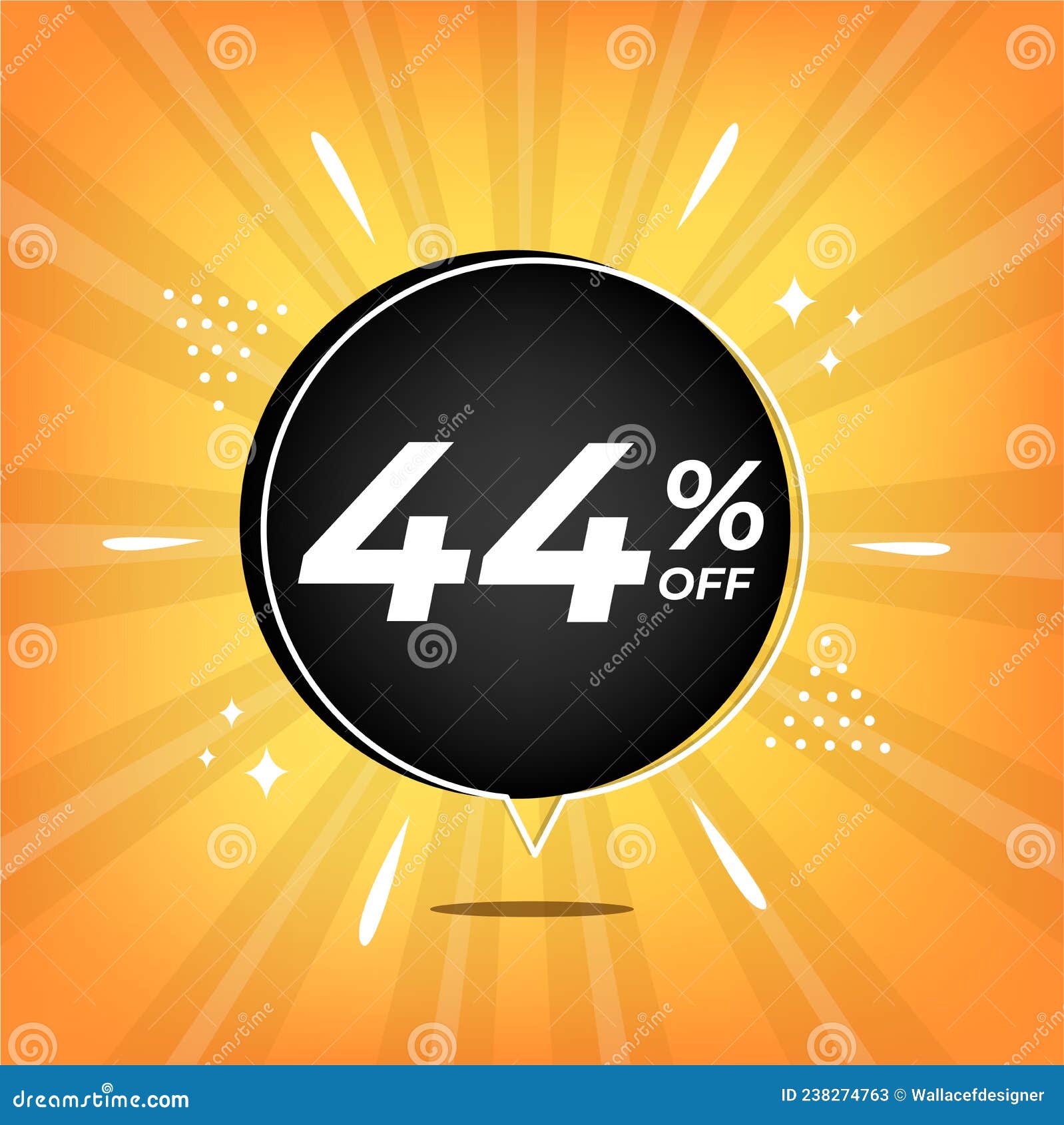 44 Off. Yellow Banner with Forty-four Percent Discount on a Black ...