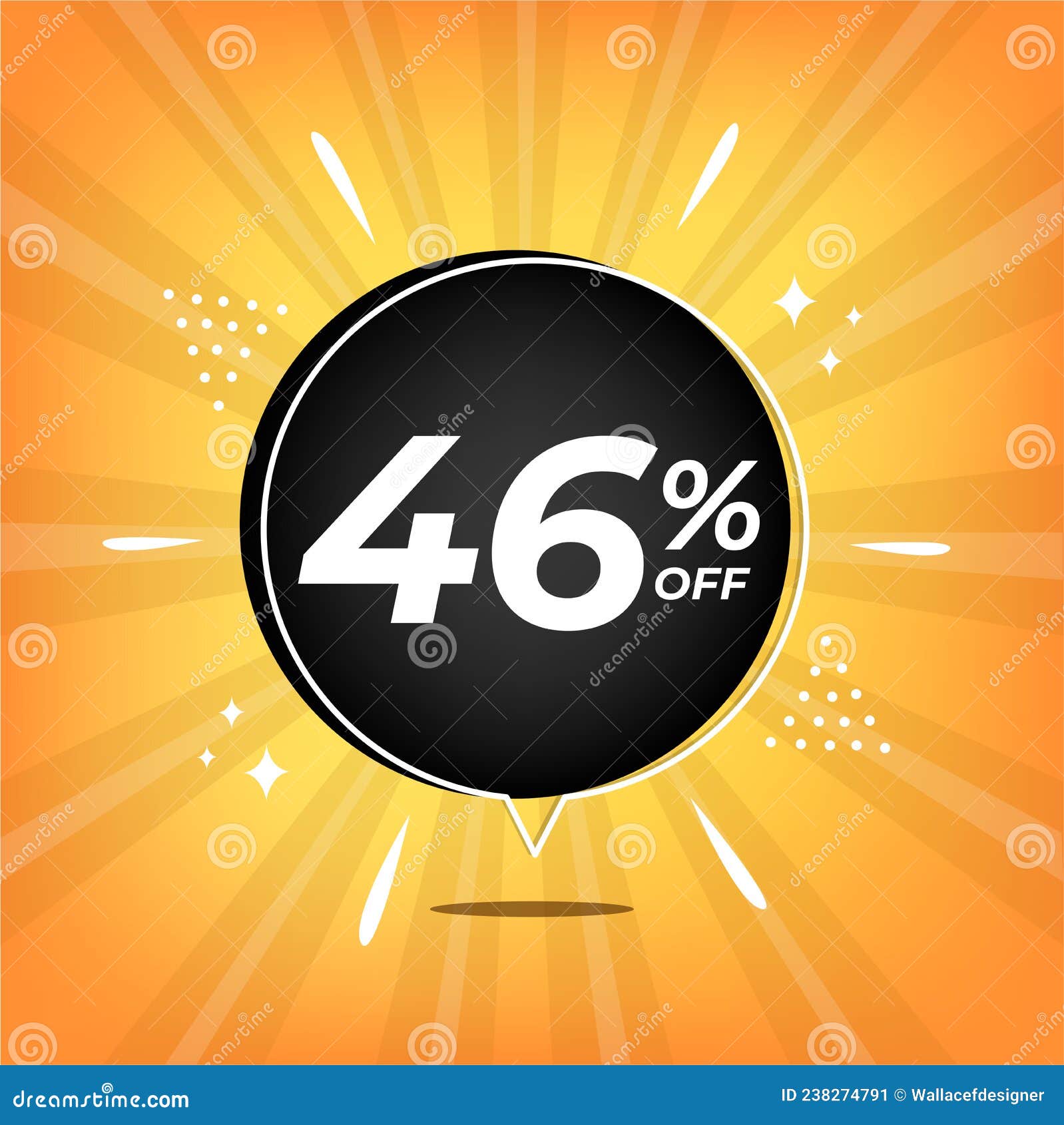 46 Off. Yellow Banner with Forty-six Percent Discount on a Black ...