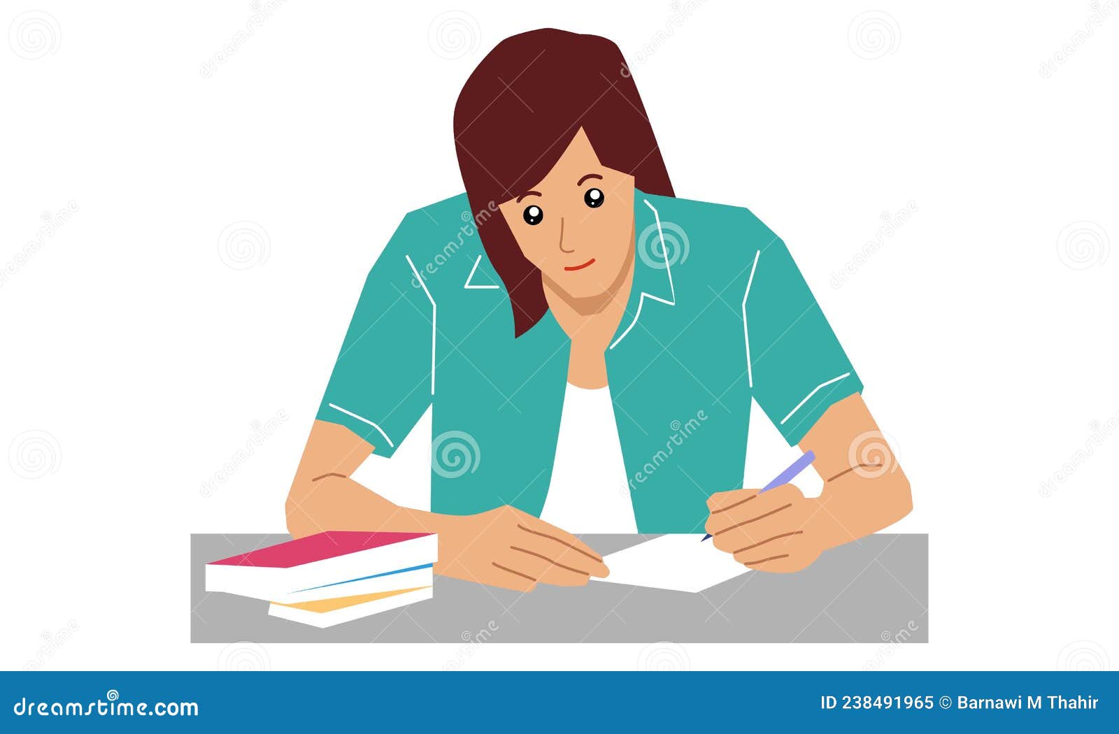 Girl Writing for Homework, Study Concept Stock Vector - Illustration of ...