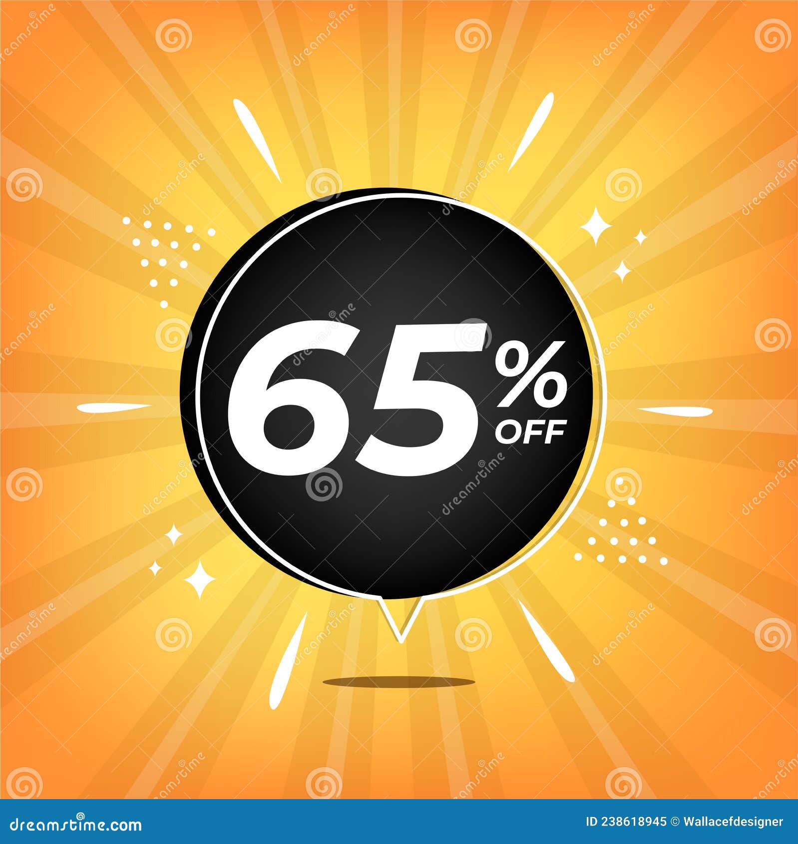 65 Off. Yellow Banner with Sixty-five Percent Discount on a Black ...