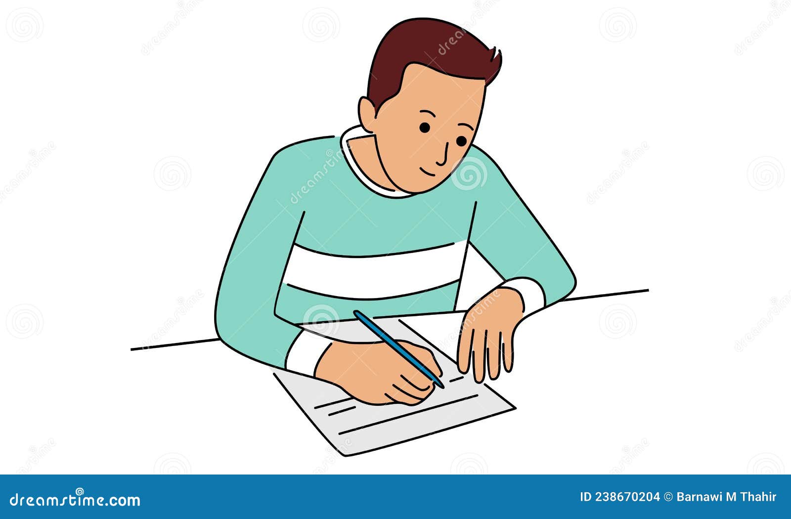 Man Writing Notes on a Piece of Paper with a Pen Stock Vector ...