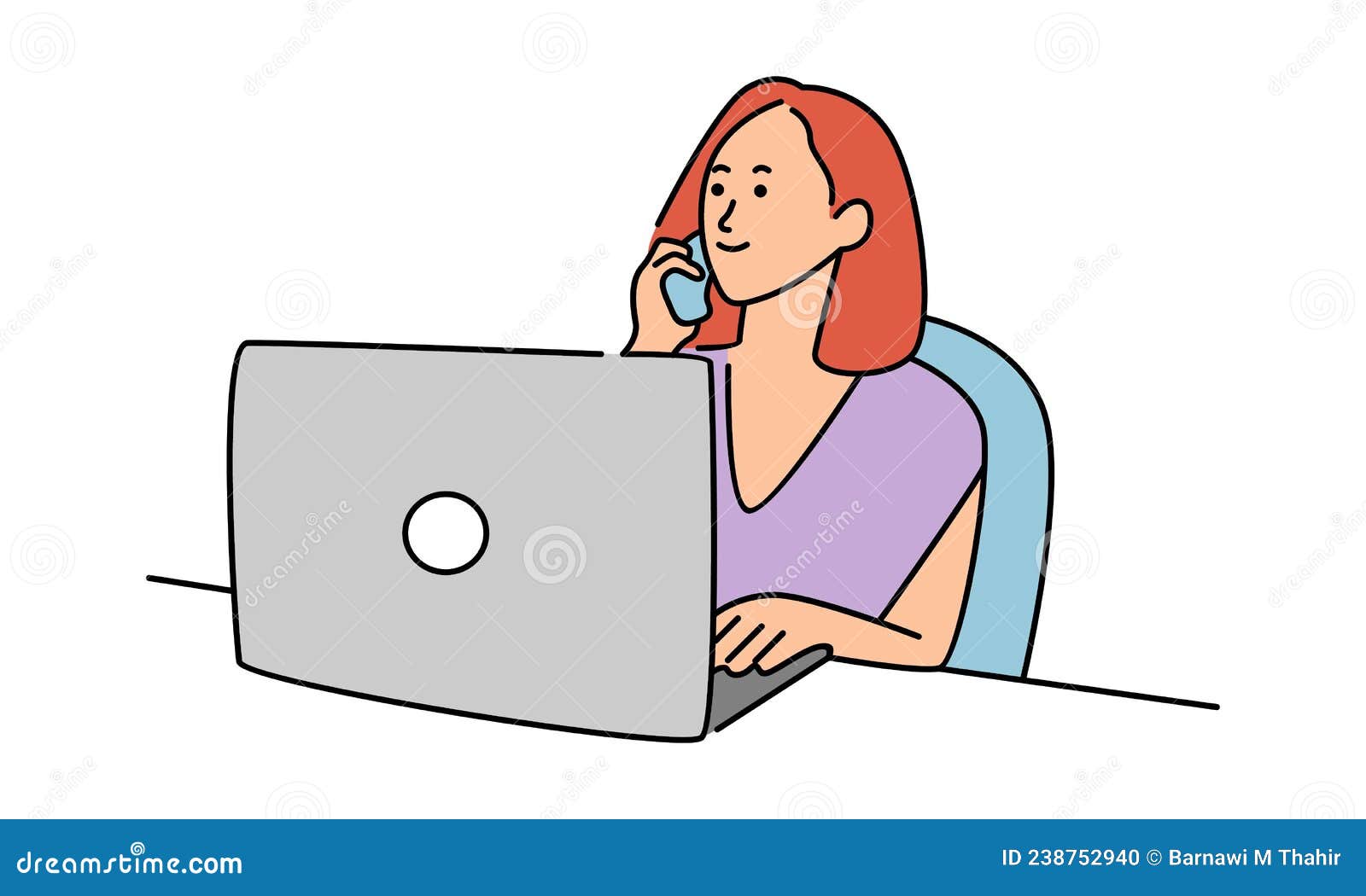 Woman Telephone Consultant in Workplace Stock Vector - Illustration of ...