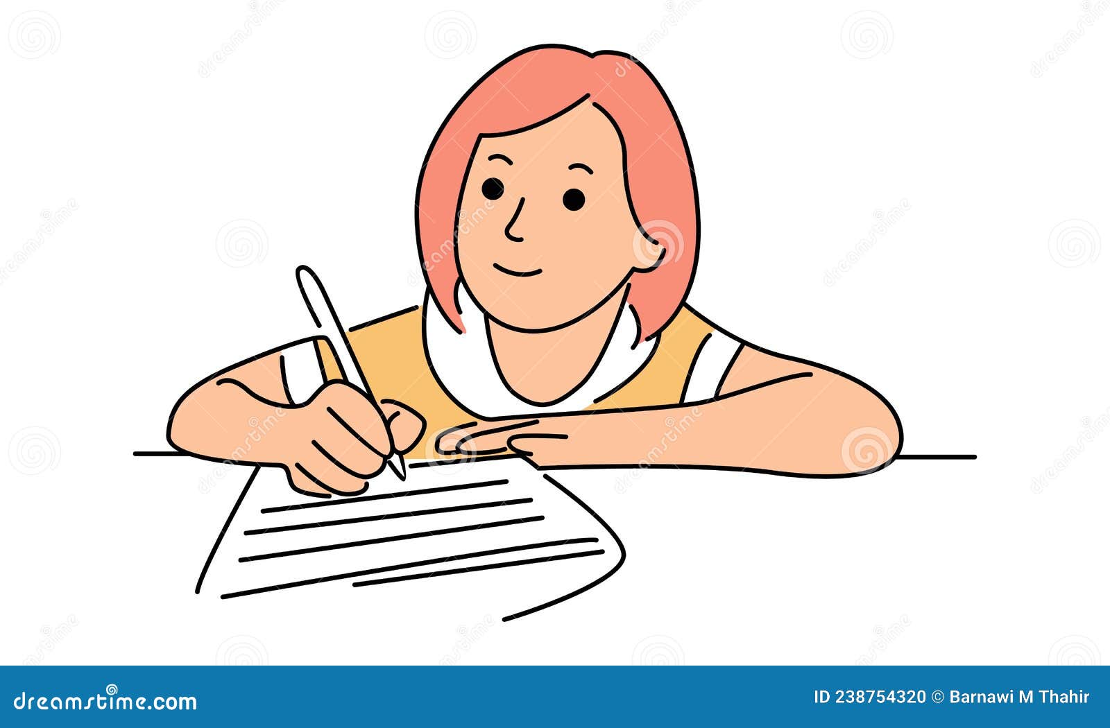 Little Cute Girl Write on Paper Stock Vector - Illustration of paper ...