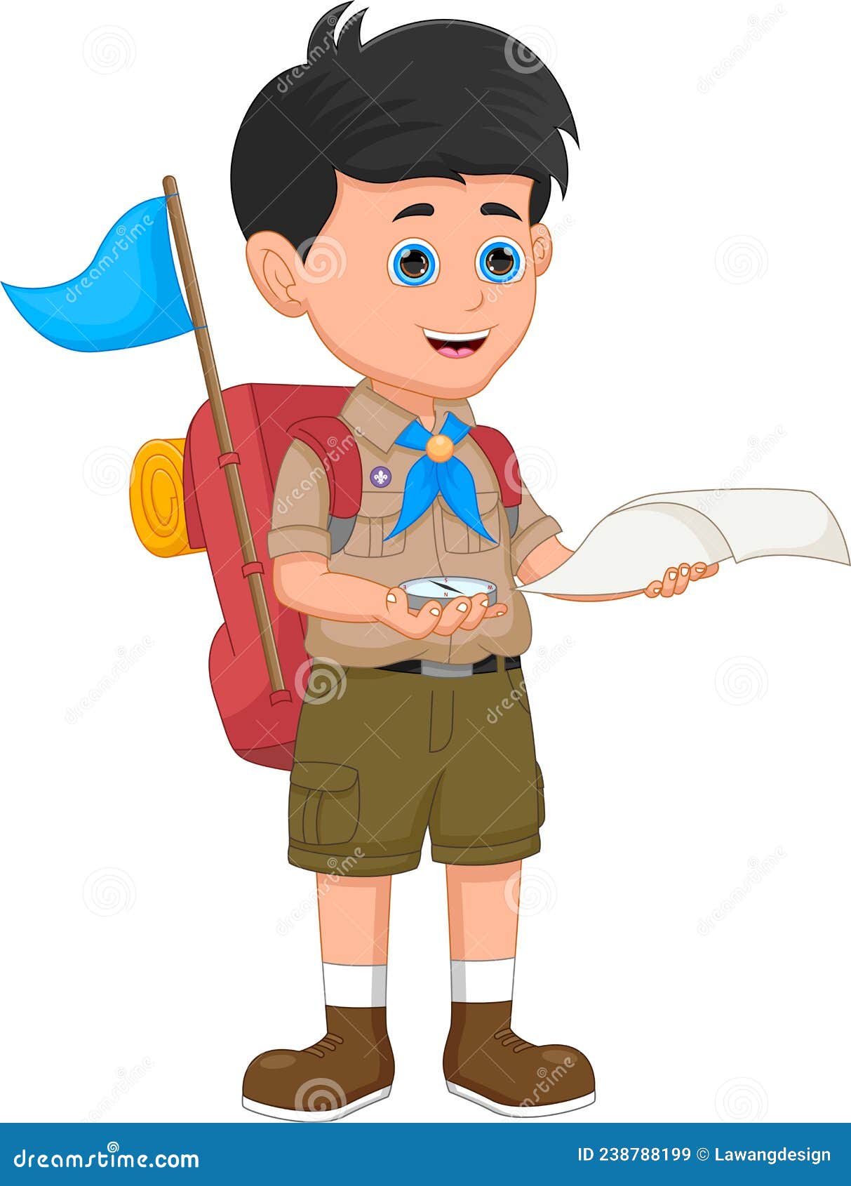 Cartoon Boy Scout Holding Map and Compass Stock Vector - Illustration ...