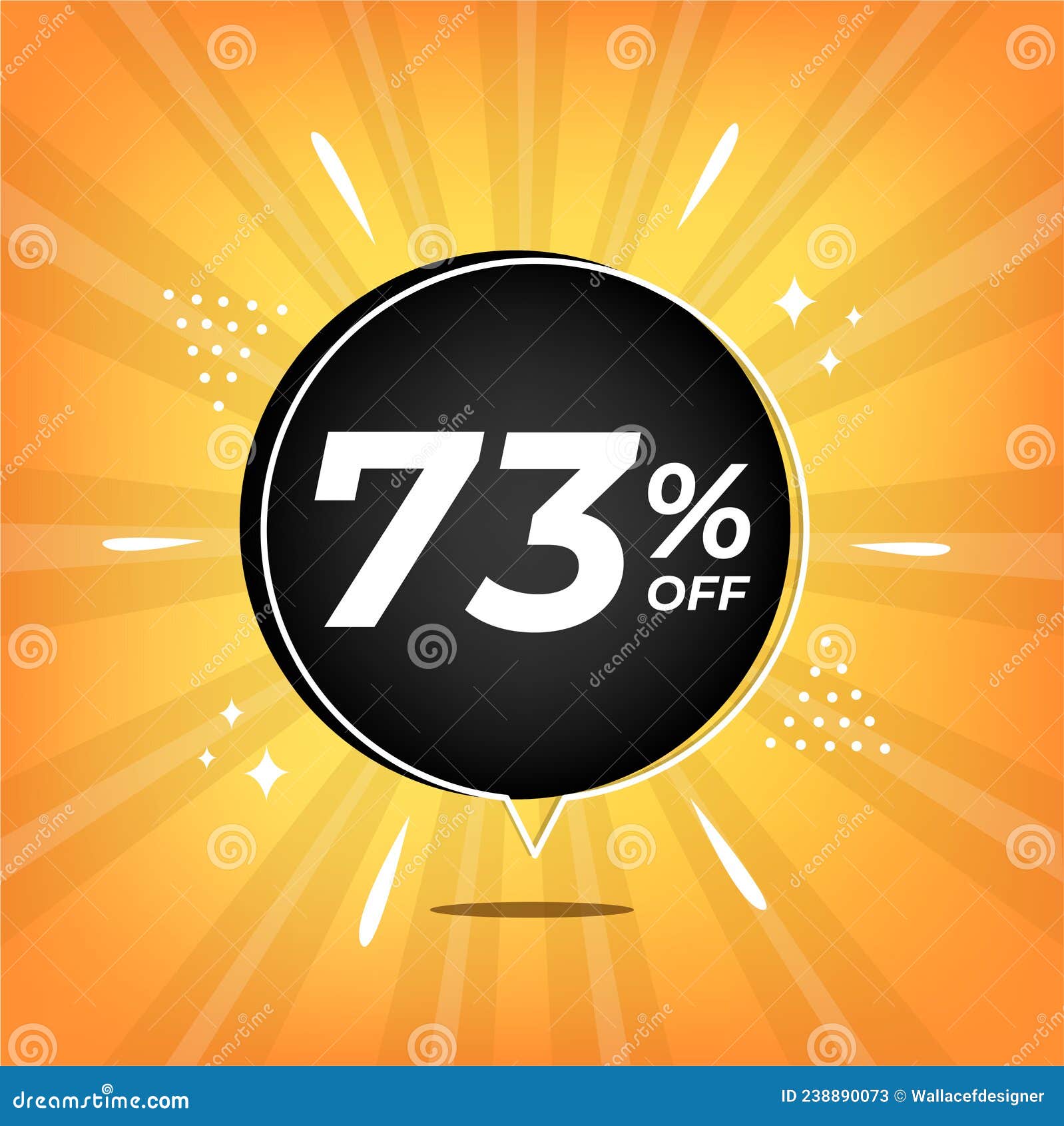 73 Off. Yellow Banner with Seventy-three Percent Discount on a Black ...