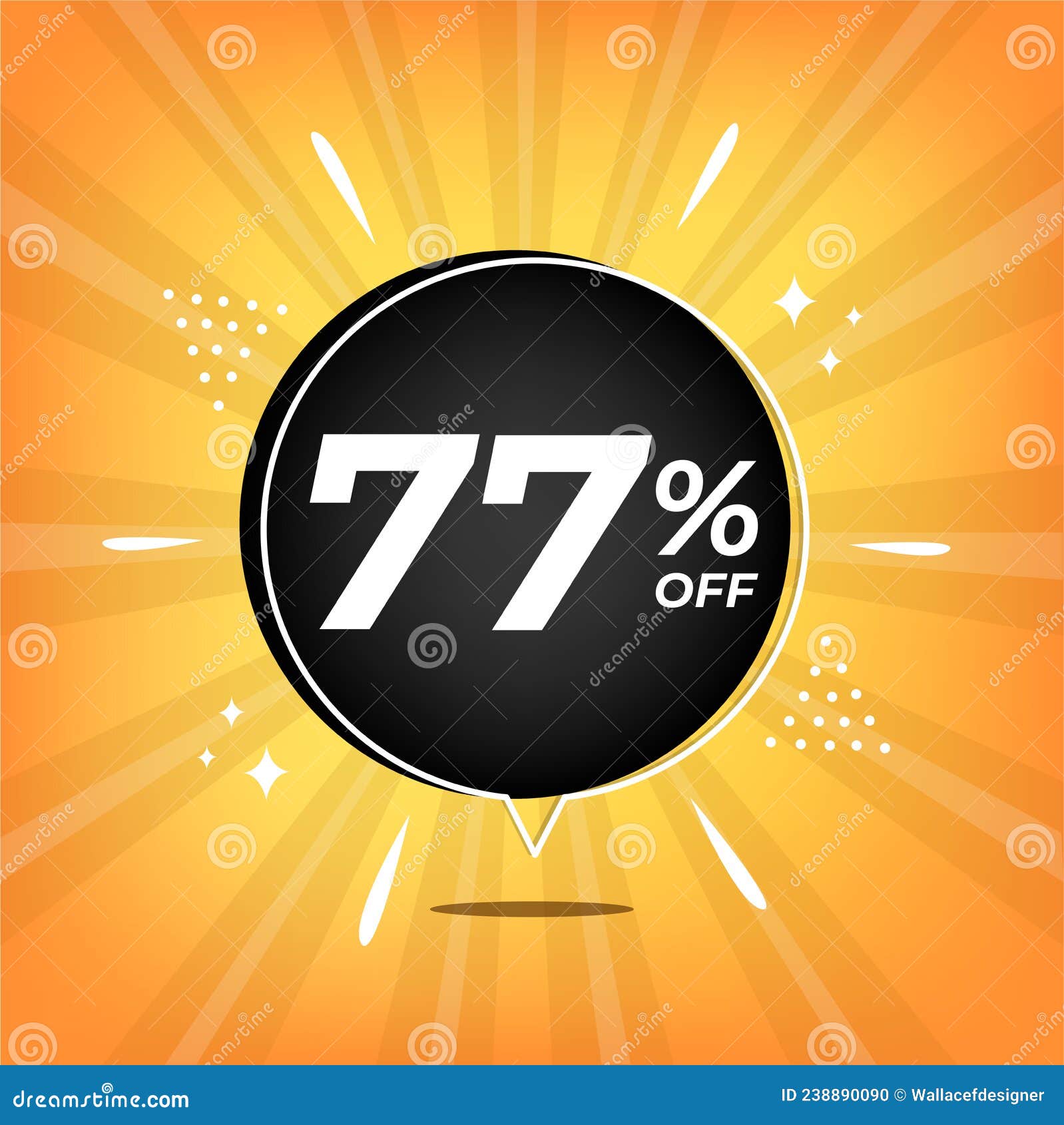 77 Off. Yellow Banner with Seventy-seven Percent Discount on a Black ...