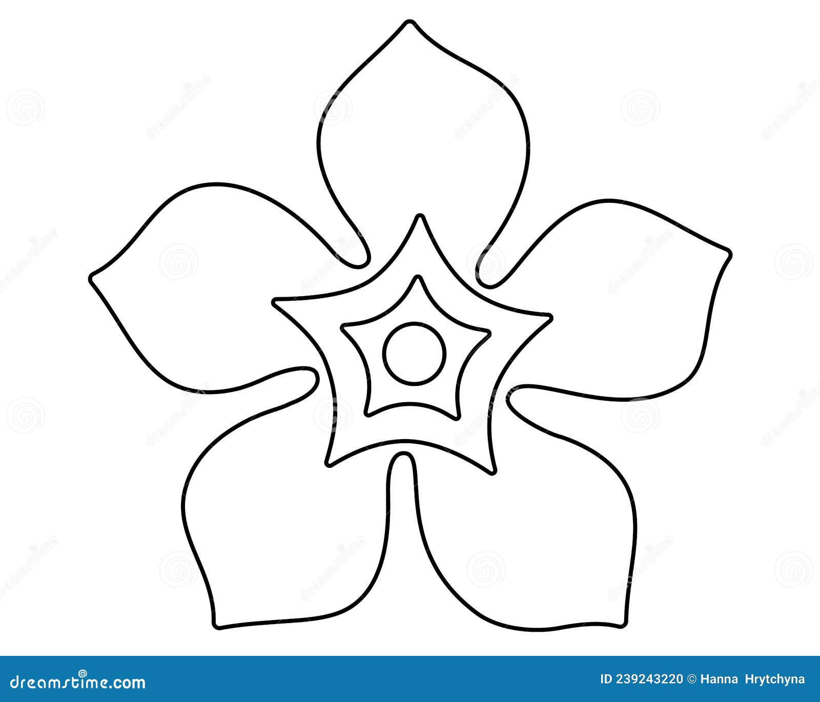 Flower with Five Petals - Vector Linear Picture for Coloring Book, Logo ...