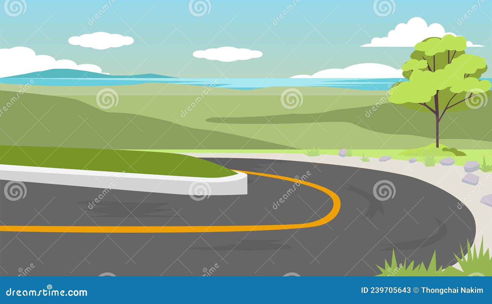 Curved Asphalt Road Going Forward With White Markings. 3d Illustration ...