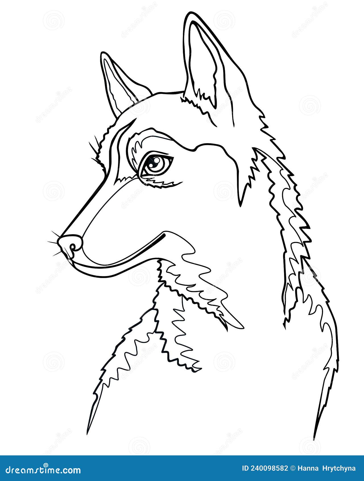 Husky Puppy, Small Dog Portrait - Vector Linear Picture for Coloring ...