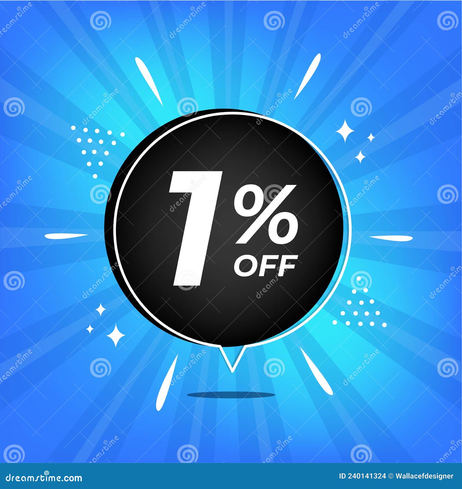 1 Off. Blue Banner with One Percent Discount on a Black Balloon for ...