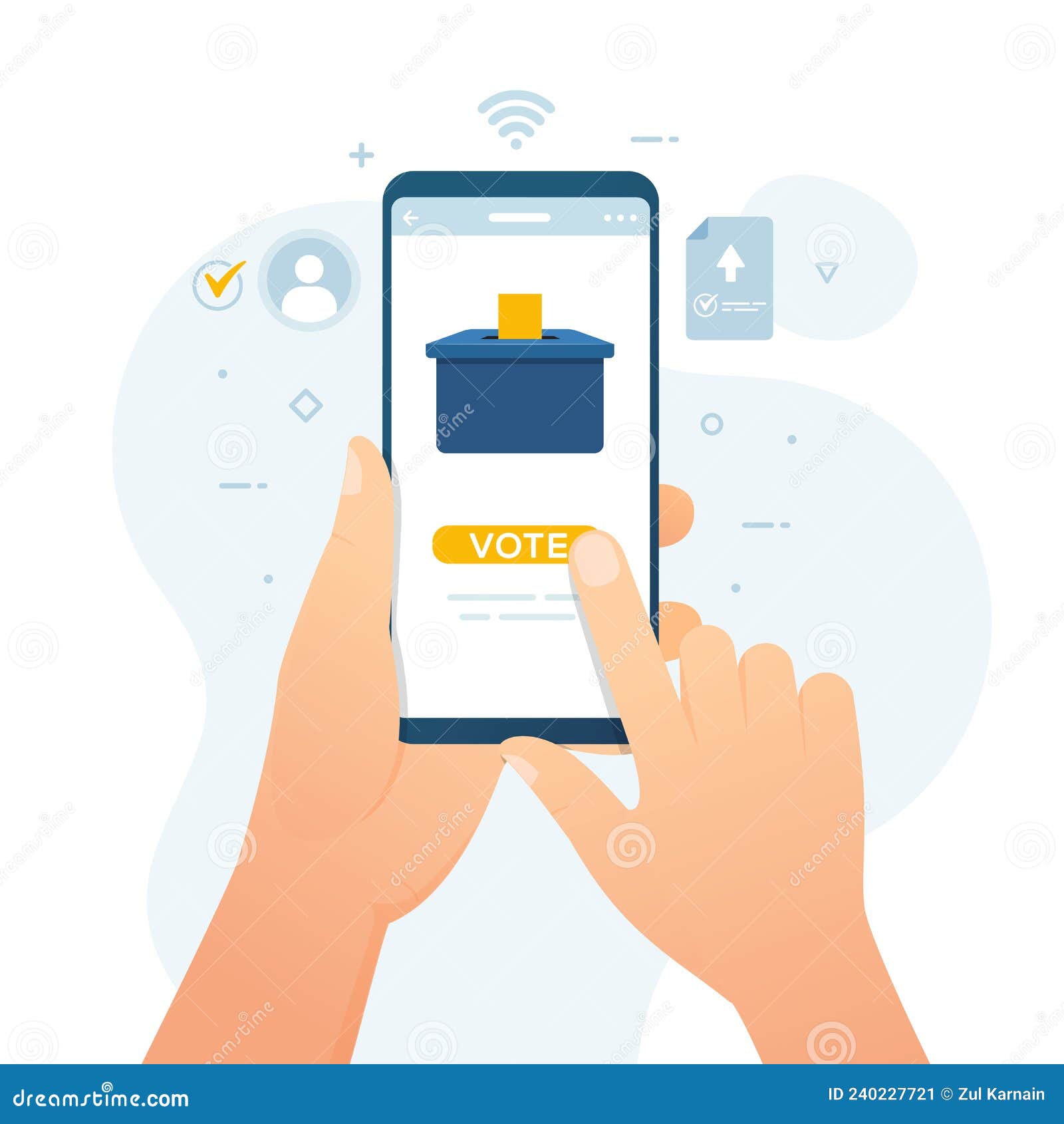 Hand Holding Smartphone with Online Voting System for Election Vector ...