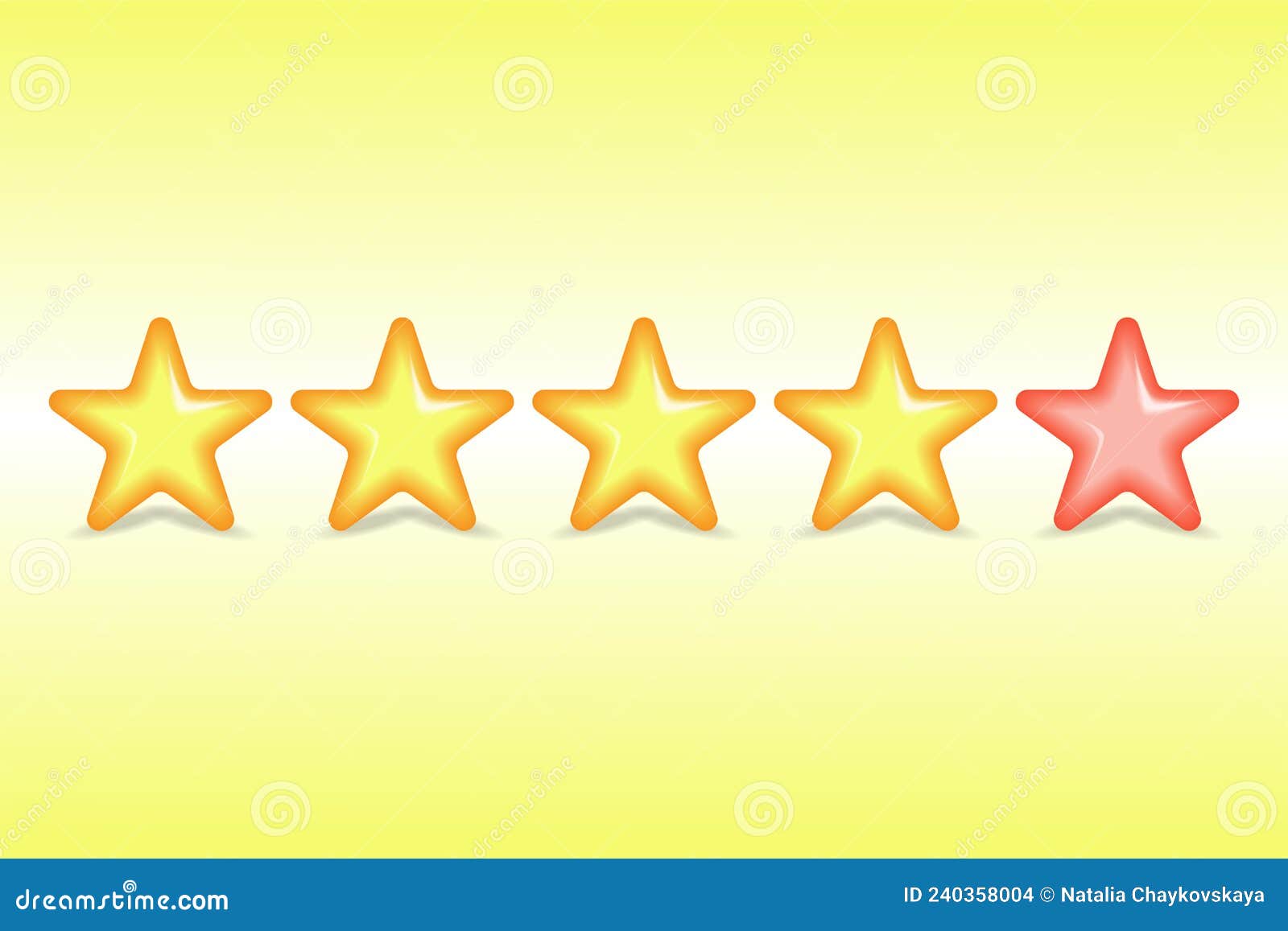 Five Stars, Glossy Yellow and Pink Colors Isolated on a Yellow-white ...