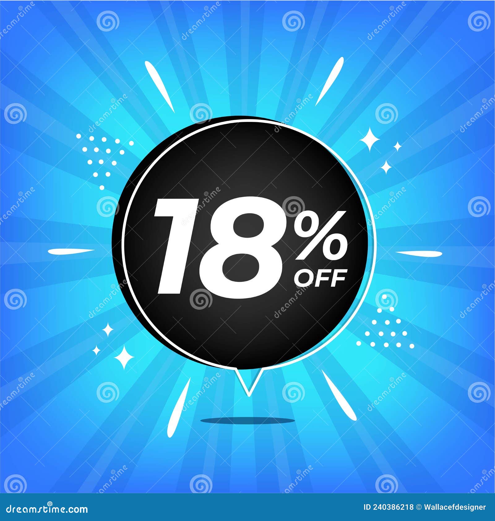 18 Off. Blue Banner with Eighteen Percent Discount on a Black Balloon ...