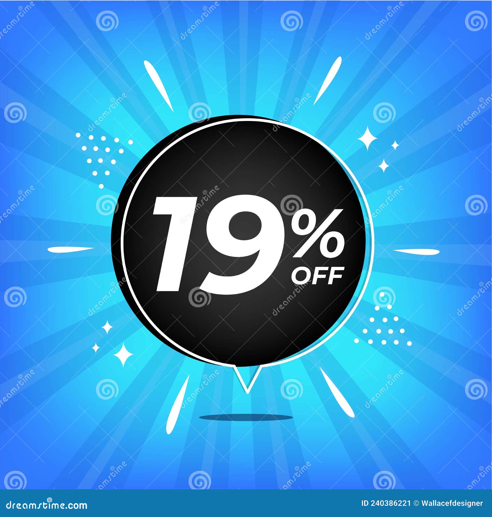 19 Off. Blue Banner with Nineteen Percent Discount on a Black Balloon ...