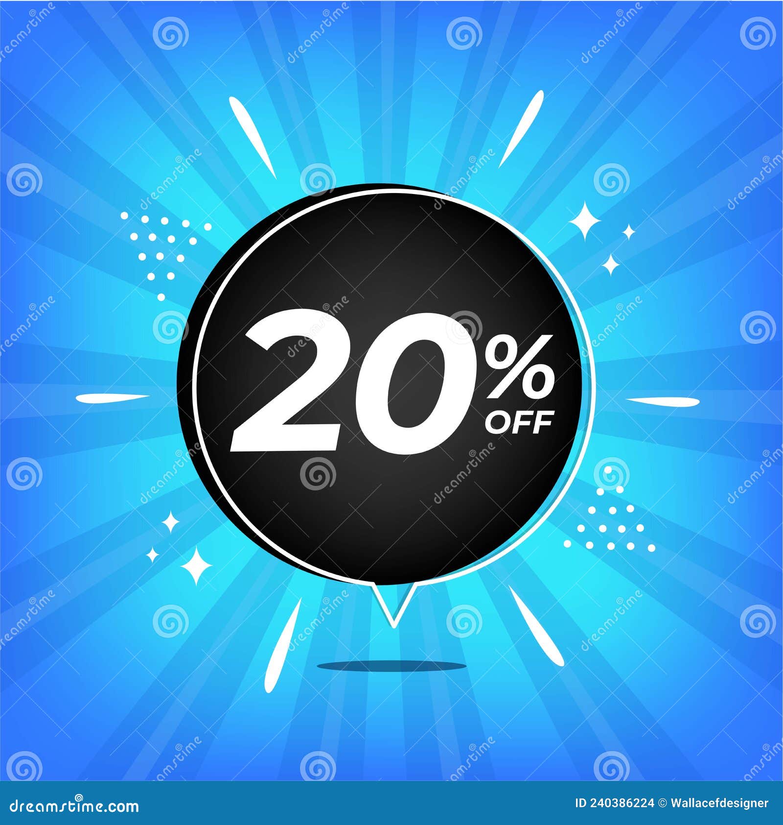 20 Off. Blue Banner with Twenty Percent Discount on a Black Balloon for ...