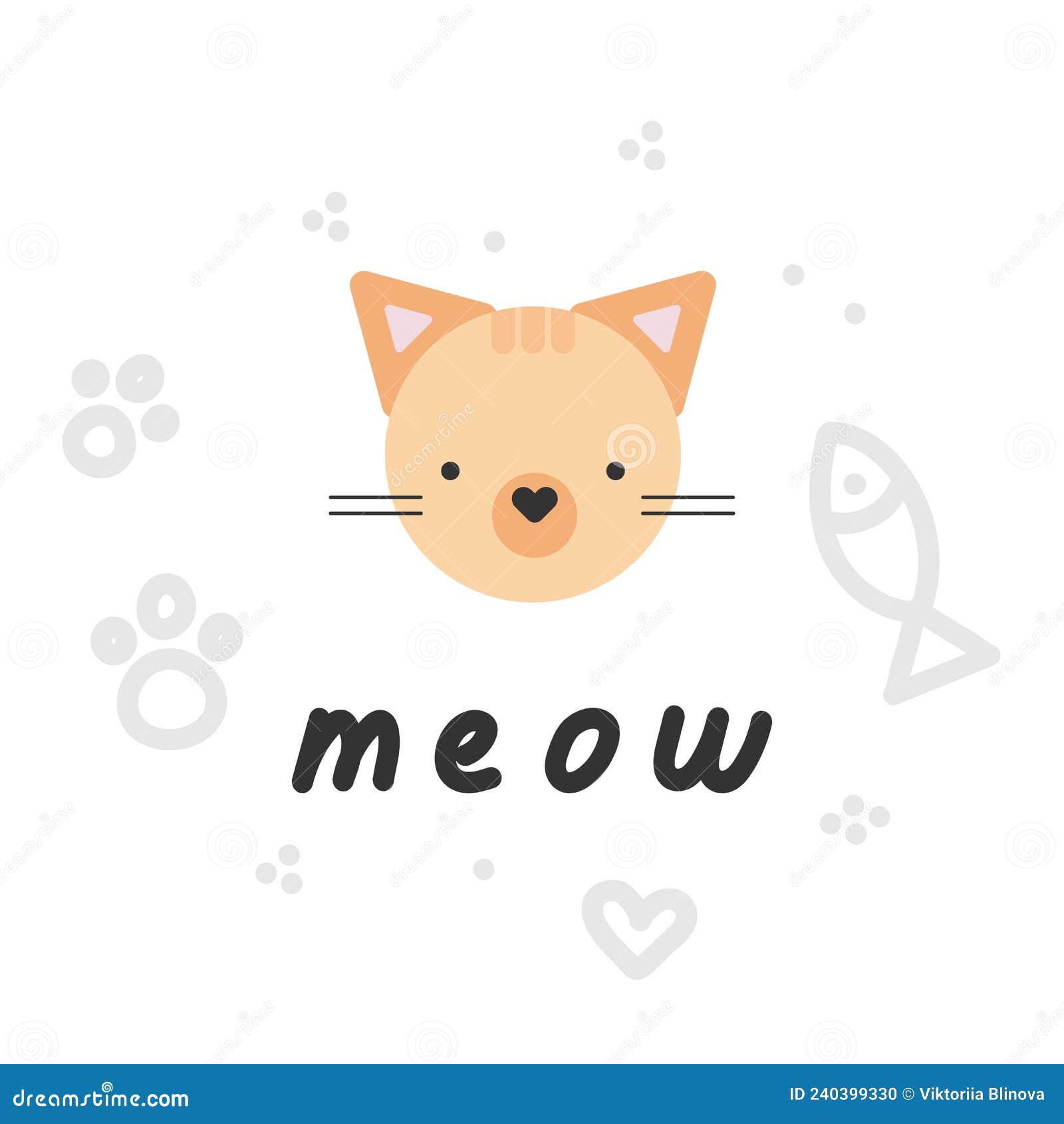 Vector Illustration Card, Poster or Postcard with Cat and Lettering ...
