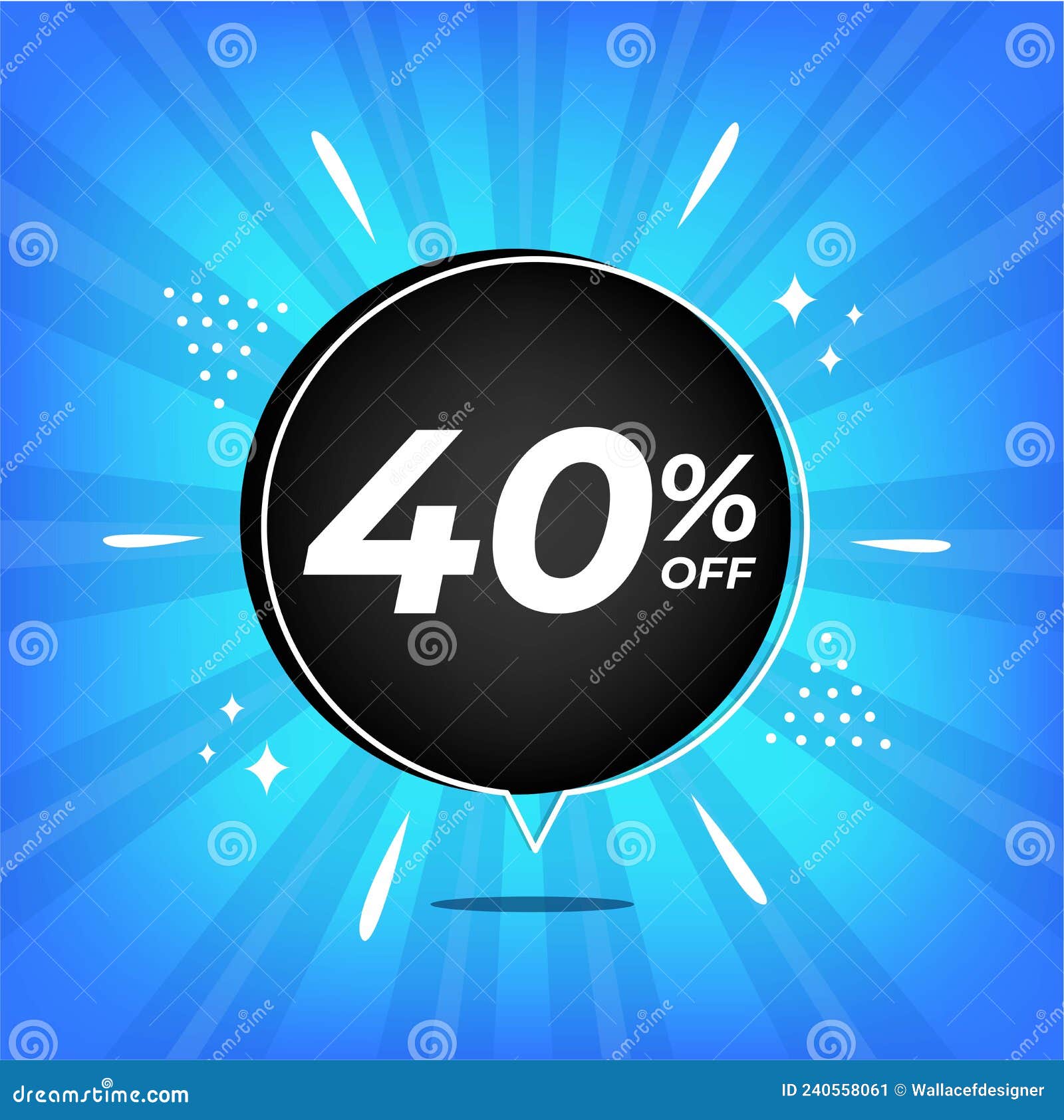 40 Off. Blue Banner with Forty Percent Discount on a Black Balloon for ...