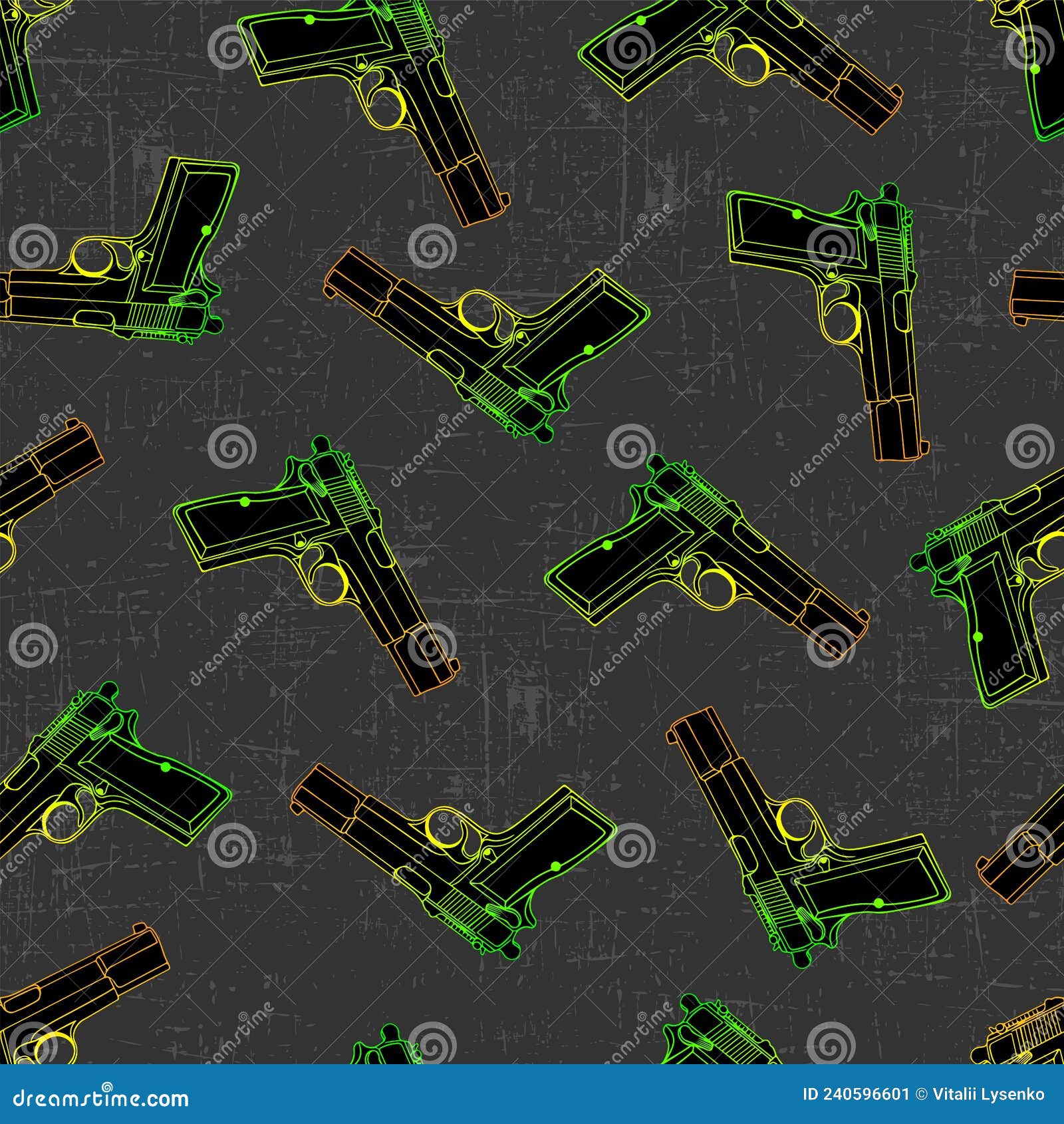 Black Pistols with Gradient on Gray Grunge Texture. Seamless Pattern ...