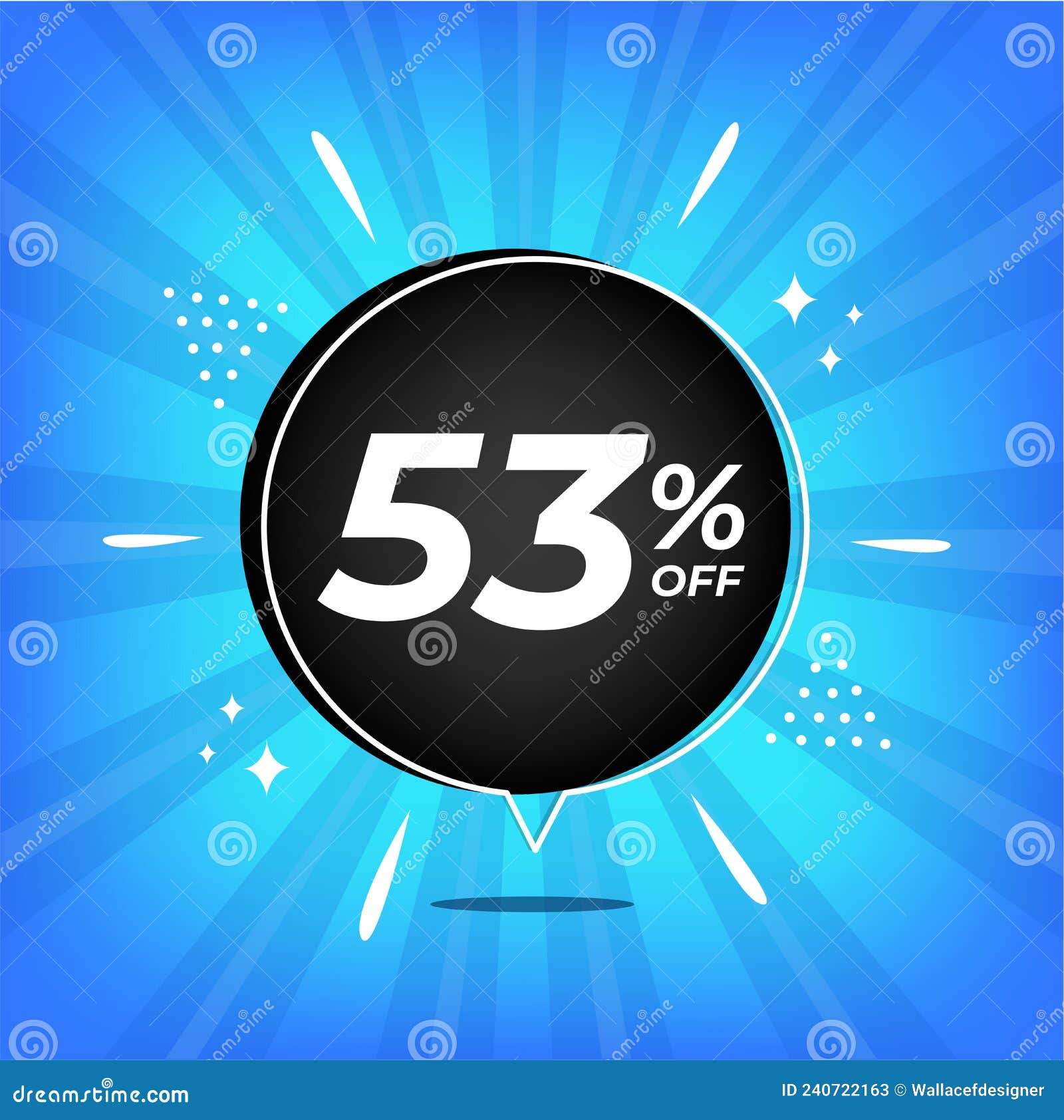 53 Off. Blue Banner with Fifty-three Percent Discount on a Black ...