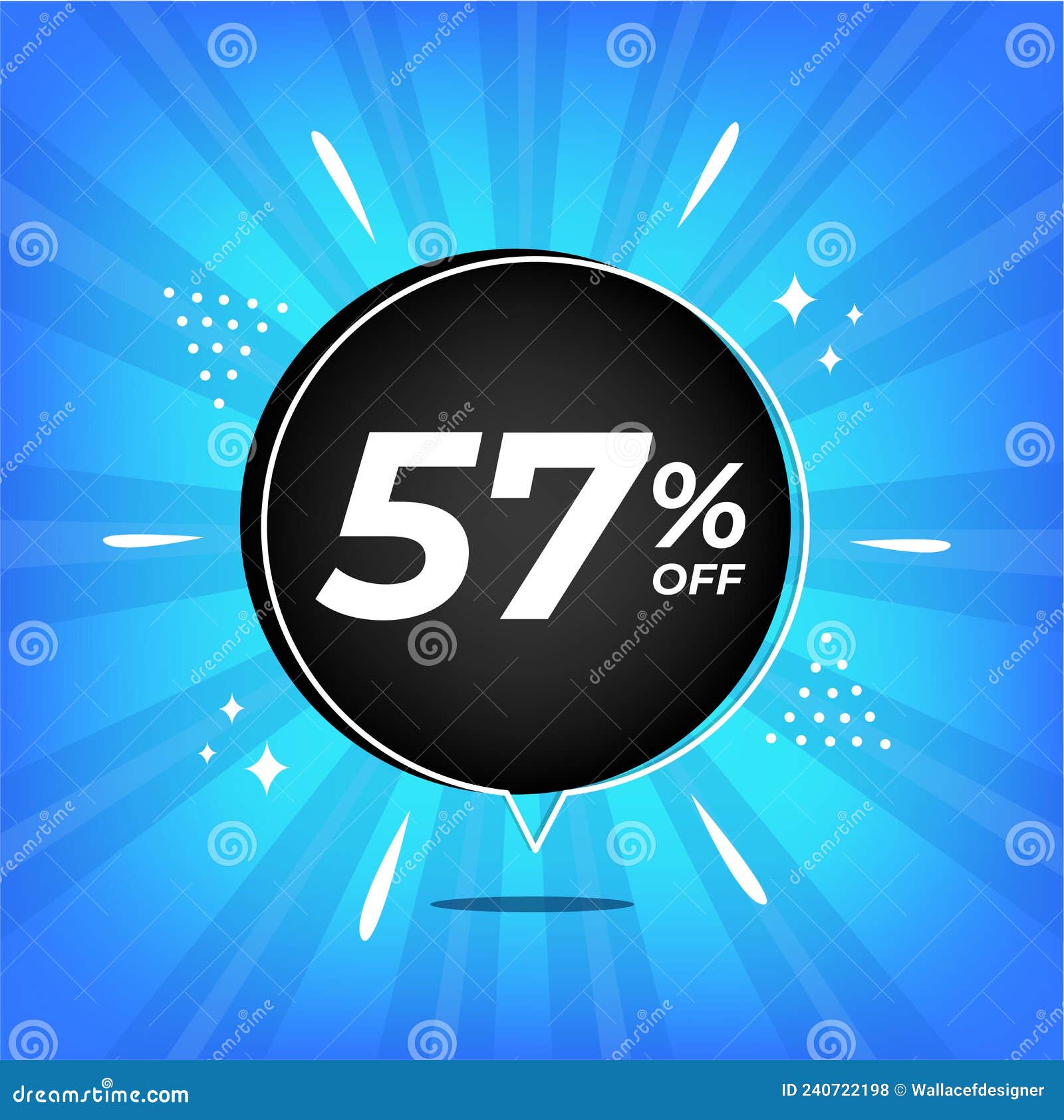 57 Off. Blue Banner with Fifty-seven Percent Discount on a Black ...