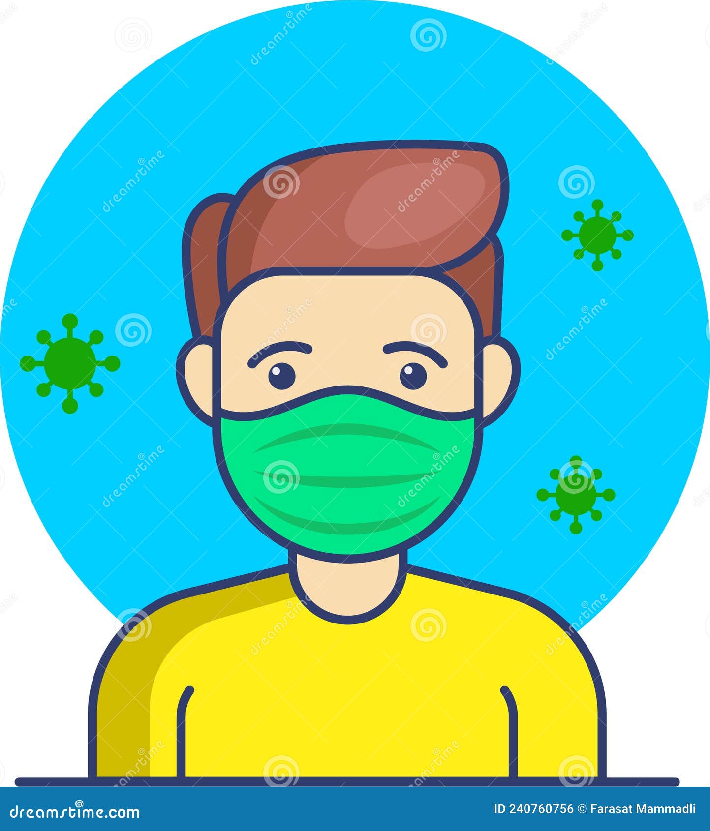 Young Male Person Wearing Protective Face Mask Medical Mask Vector ...