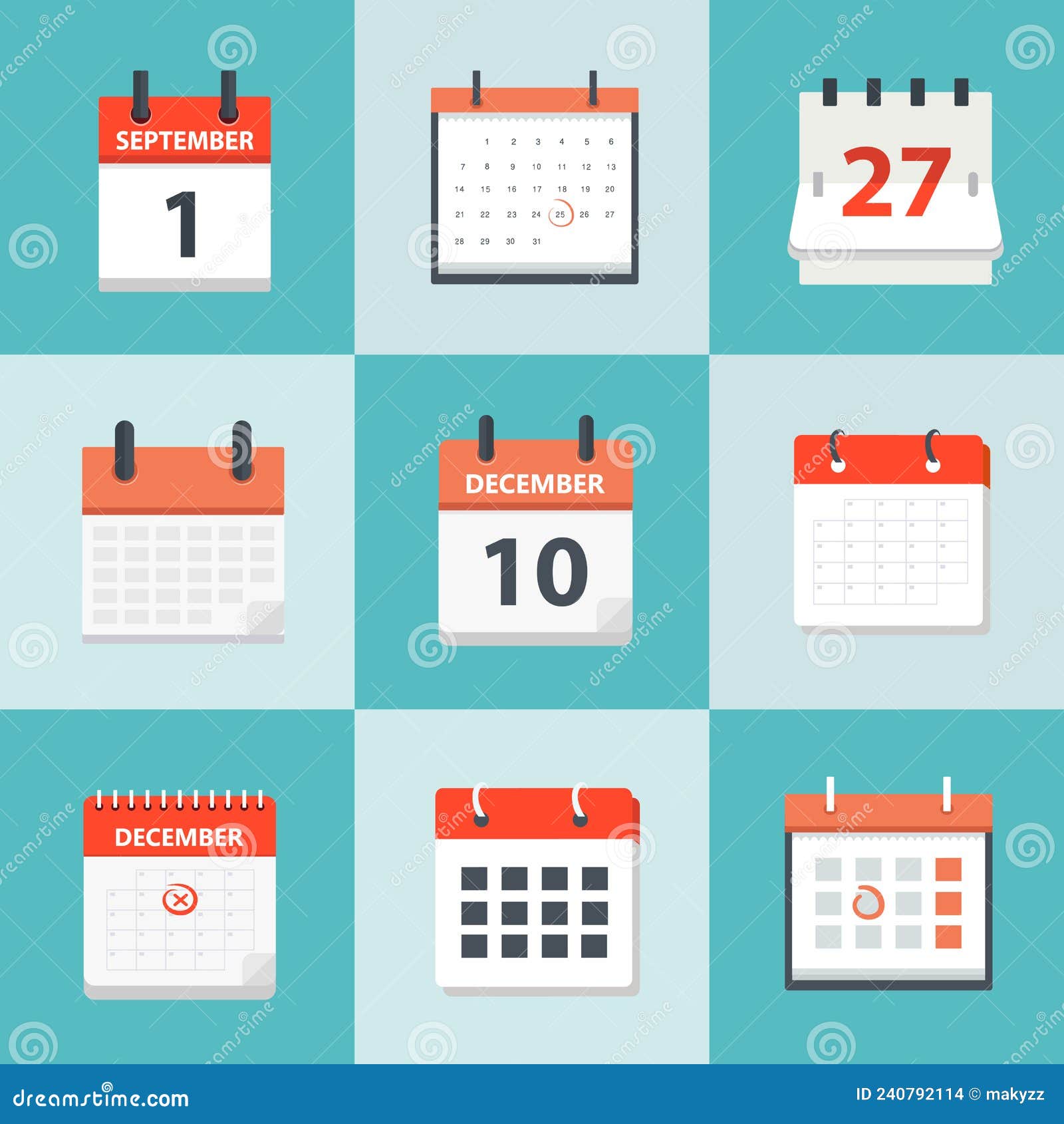 Cartoon Vector Illustration of Calendar Icons Stock Illustration ...