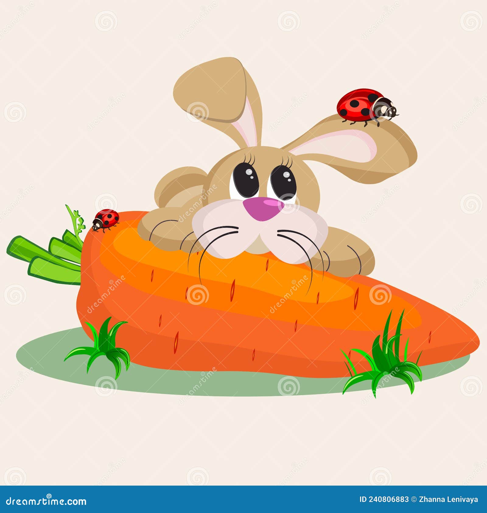 The Rabbit Lies on a Large Carrot Stock Vector - Illustration of nature ...
